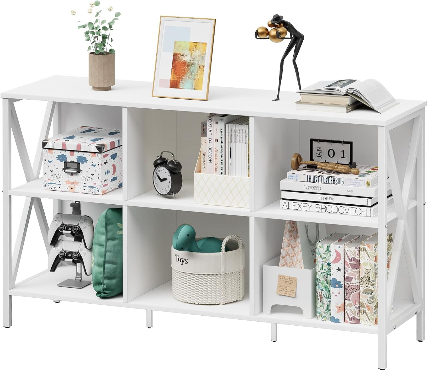 Horizontal Bookshelf Bookcase, 6 Cube Storage Organizer with Open Shelf ...