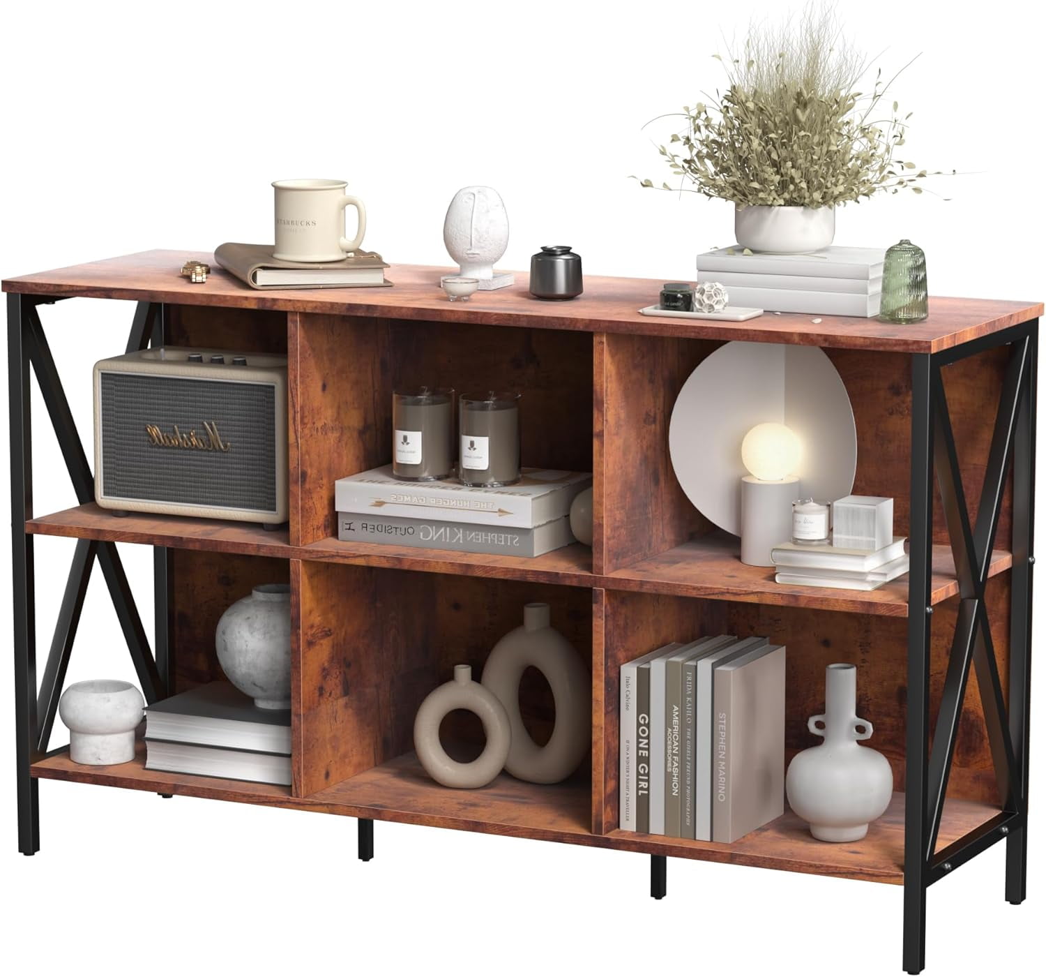 Horizontal Bookshelf Bookcase,Cube Storage Organizer Shelf,Industrial ...