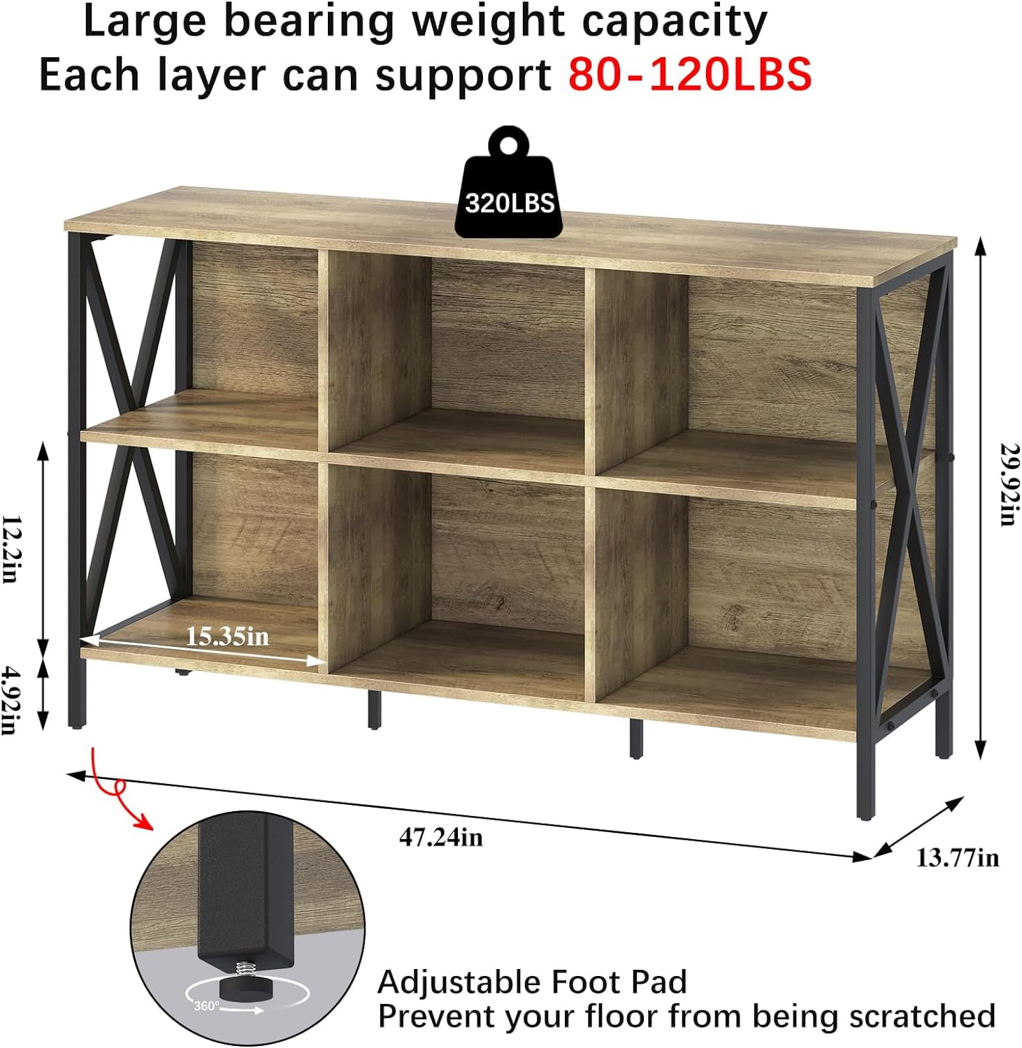Horizontal Bookshelf Modern 5 Cube Low Wide Cubby Bookcase Long Wood ...