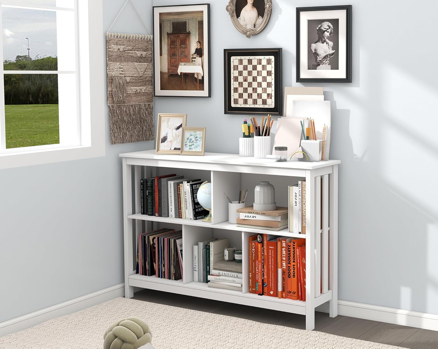 Horizontal Bookshelf - Modern Minimalist 2-Tier Book Shelf with Storage ...
