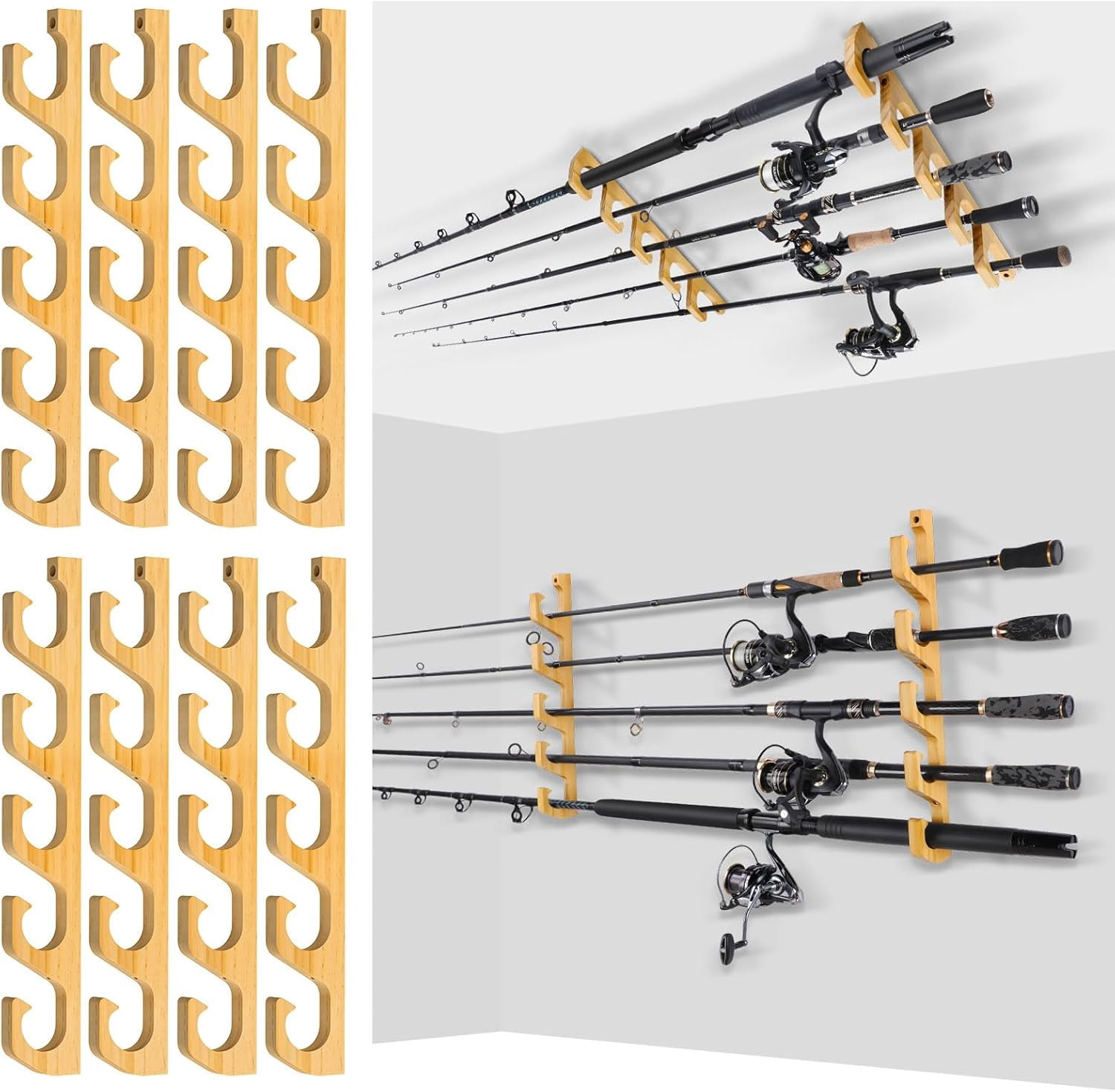 Horizontal Fishing Rod/Pole Holders for Garage, Wall or Ceiling Mounted ...