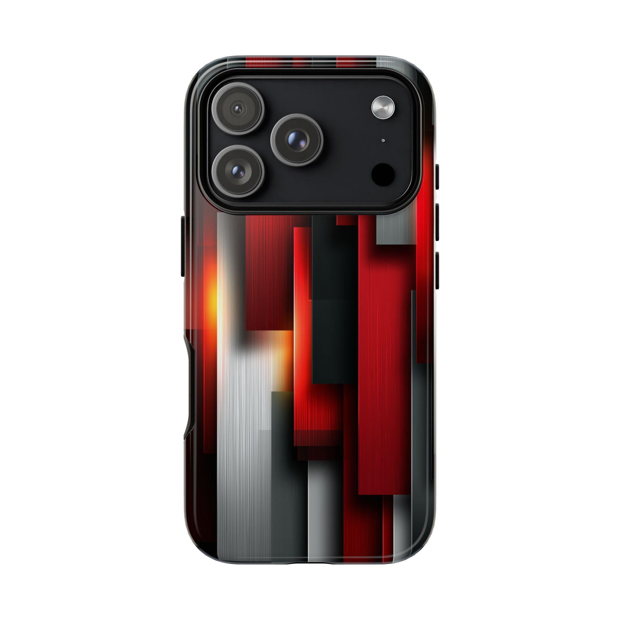 Horizontal Lines Metal Gray Red Modern Pattern Phone Case 17 16 15 14 ...