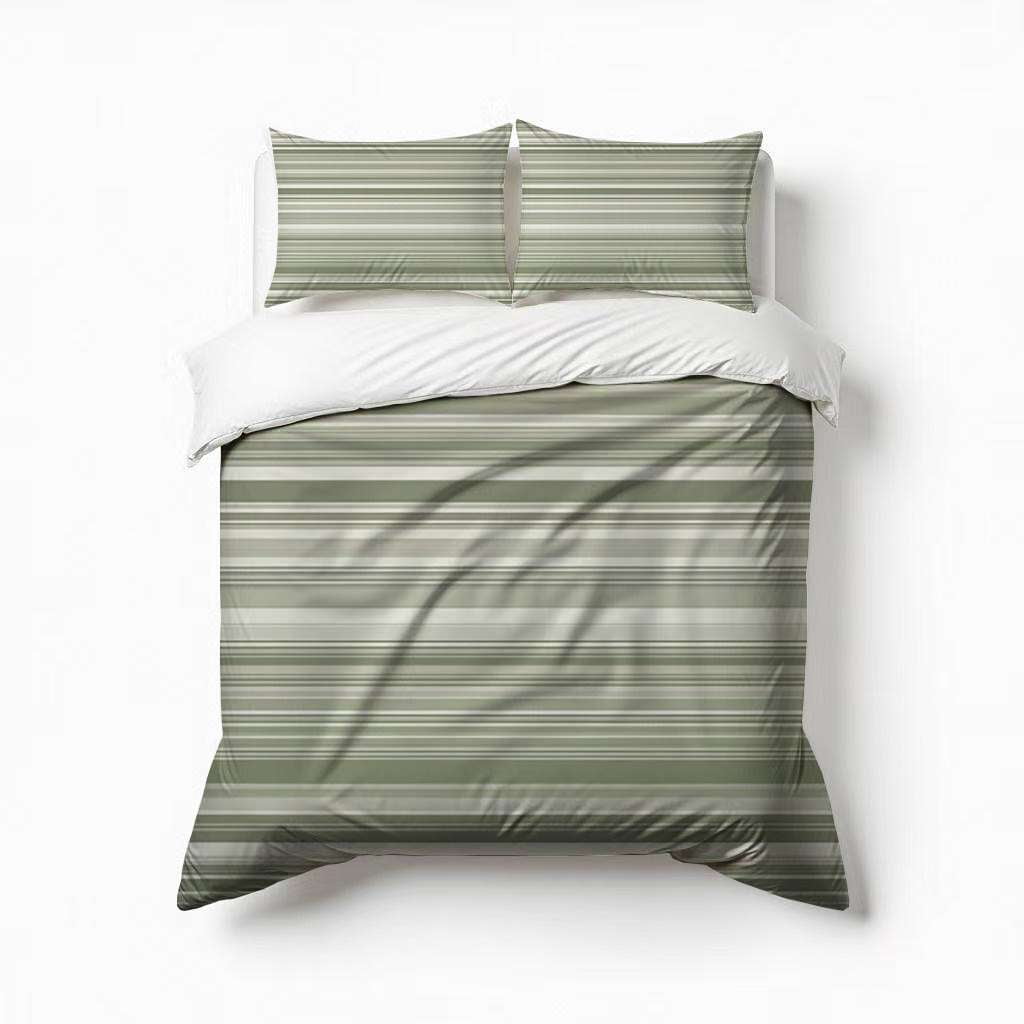 Horizontal Lines Subtle Green Hues Bedding Set 3 Pcs Soft Microfiber ...