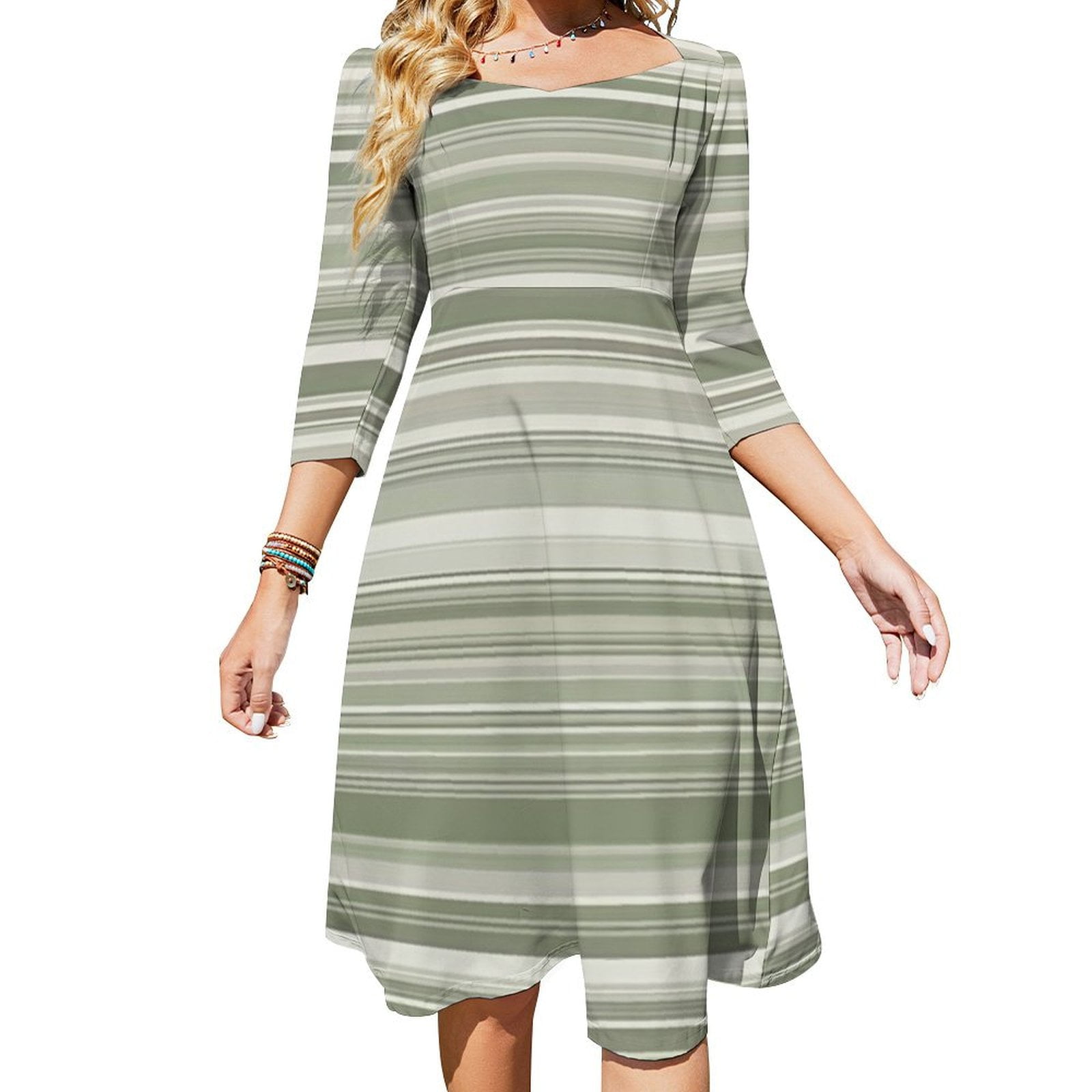 Horizontal Lines Subtle Green Hues Womens Summer Dress Tie Back A Line ...