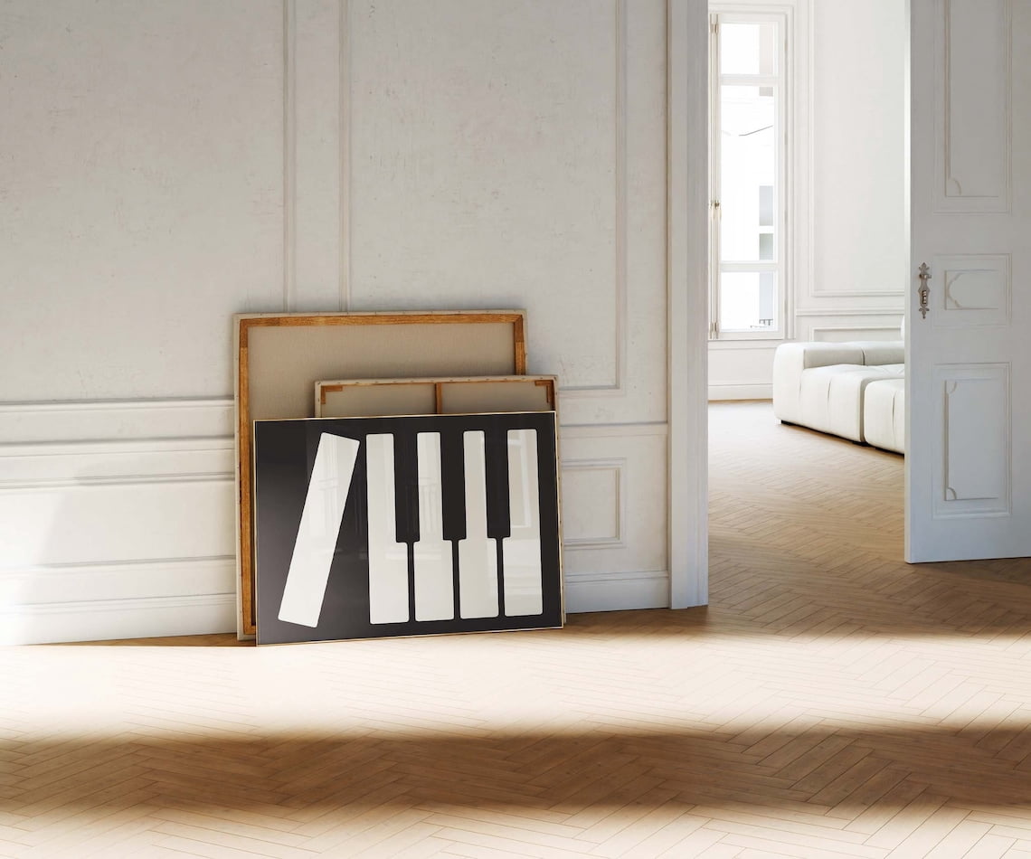 Horizontal Piano Exhibition Vintage Style Narrow Art, Unframed Canvas ...
