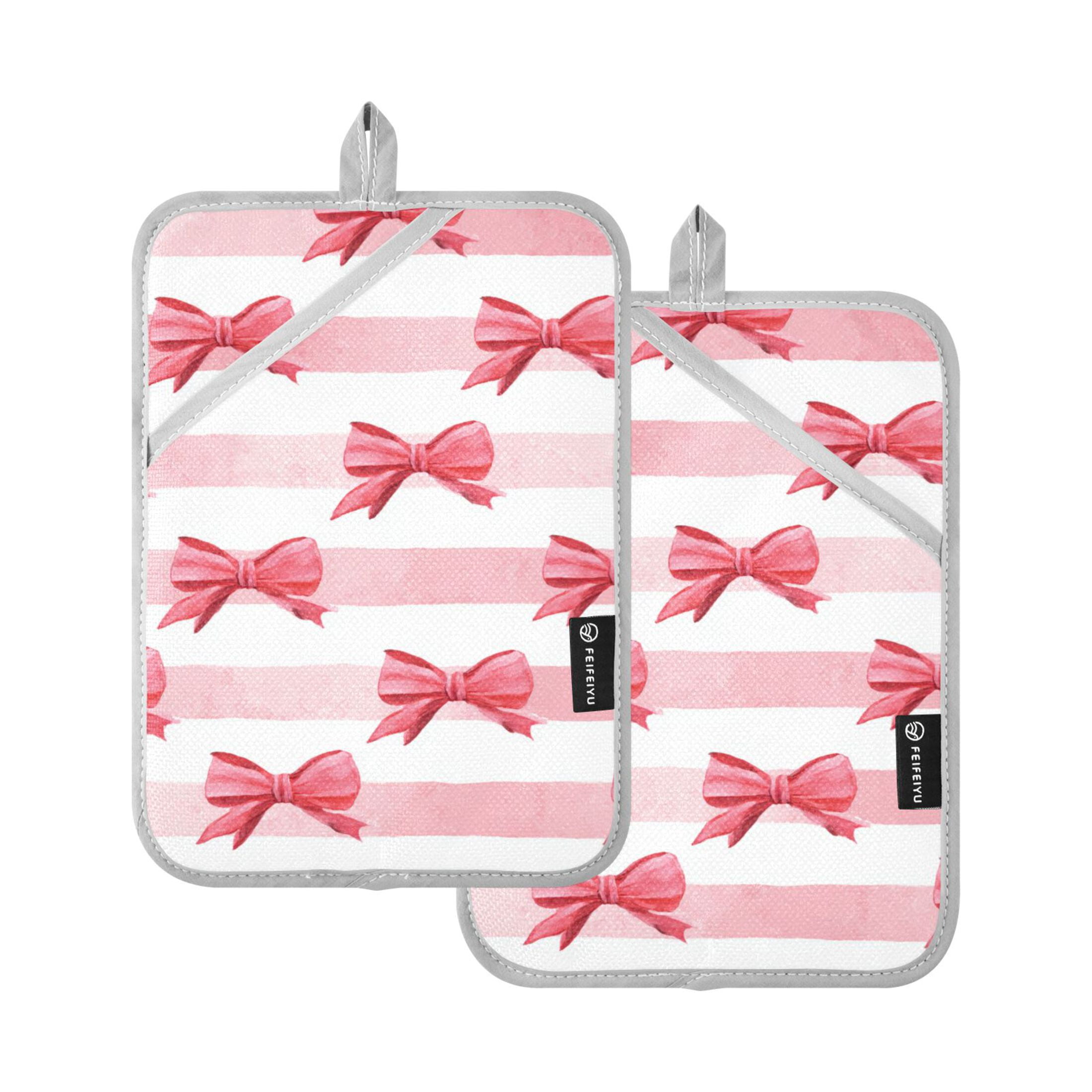 Horizontal Pink Stripes Bows Watercolor Pot Holder Heat Resistant Mat ...