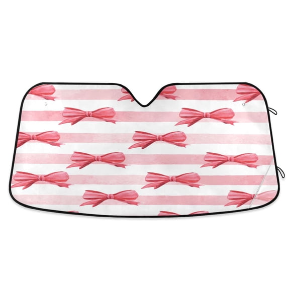 Horizontal Pink Stripes Bows Watercolor Windshield Sun Shade Automobile ...