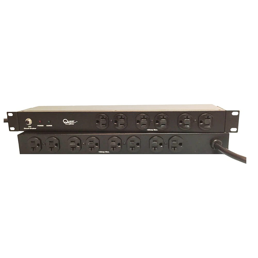 Horizontal Rack Mount Surge Strip, 14 Outlets, 120V/20A, 1U, 19", Black ...
