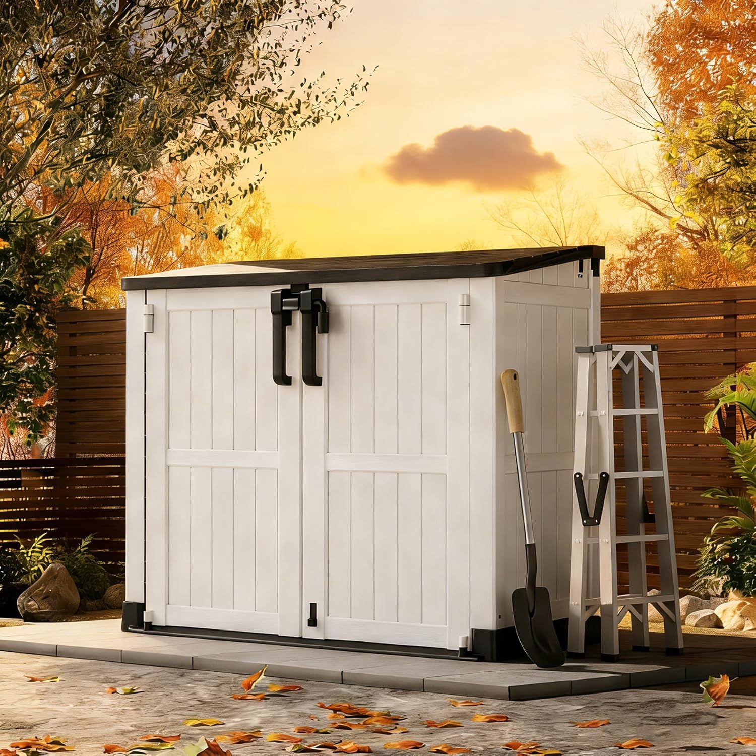 Horizontal Resin Storage Shed 36 Cu Ft with Lockable Doors,Waterproof ...