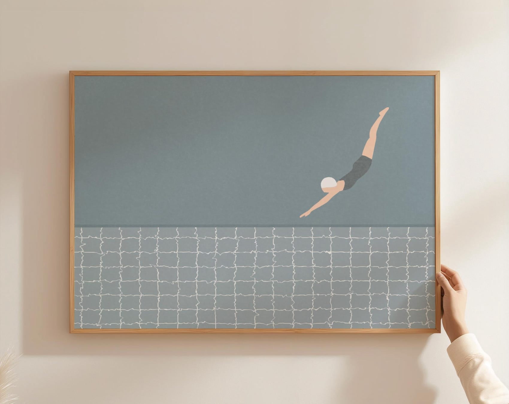 Horizontal Retro Swimmer Diver Print | Vintage Swimming Pool Art ...