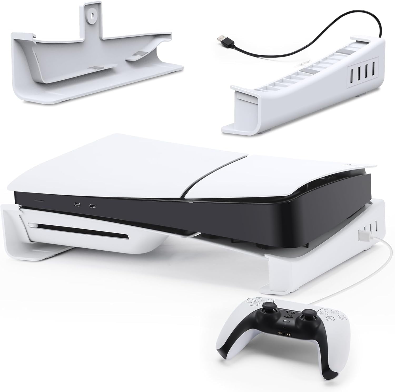 Horizontal Stand for PS5 Slim Console with Hub, Base Stand Holder Accessories Compatible with ...
