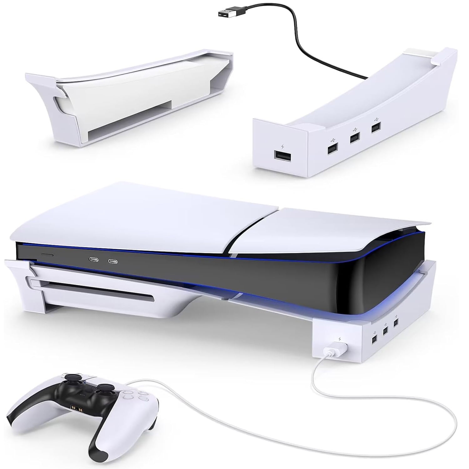 Horizontal Stand for PS5 Slim Console with 4-Port USB Hub, Base Stand ...