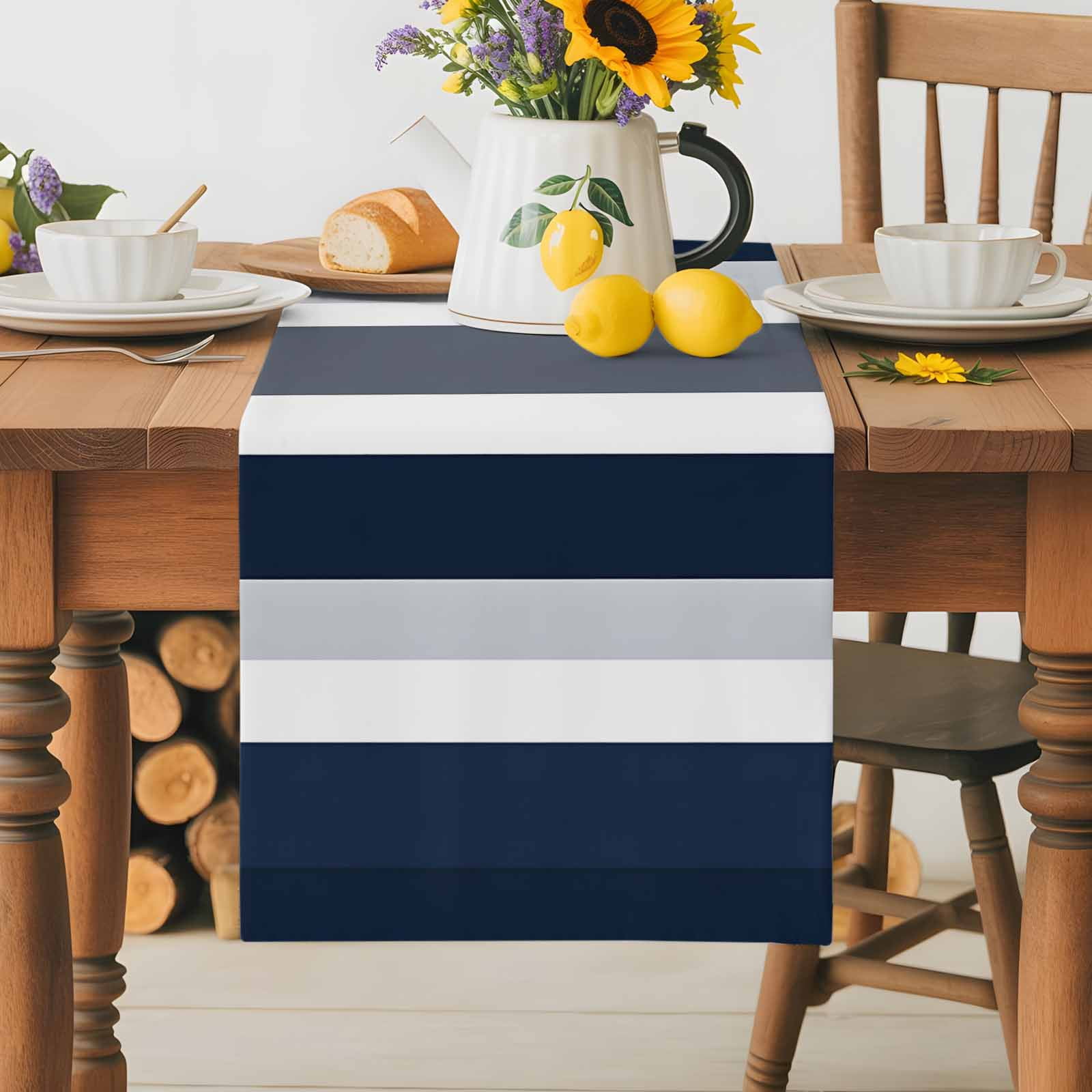 Horizontal Stripe Navy Blue White Gray Table Runners 13x36 Inches Long ...