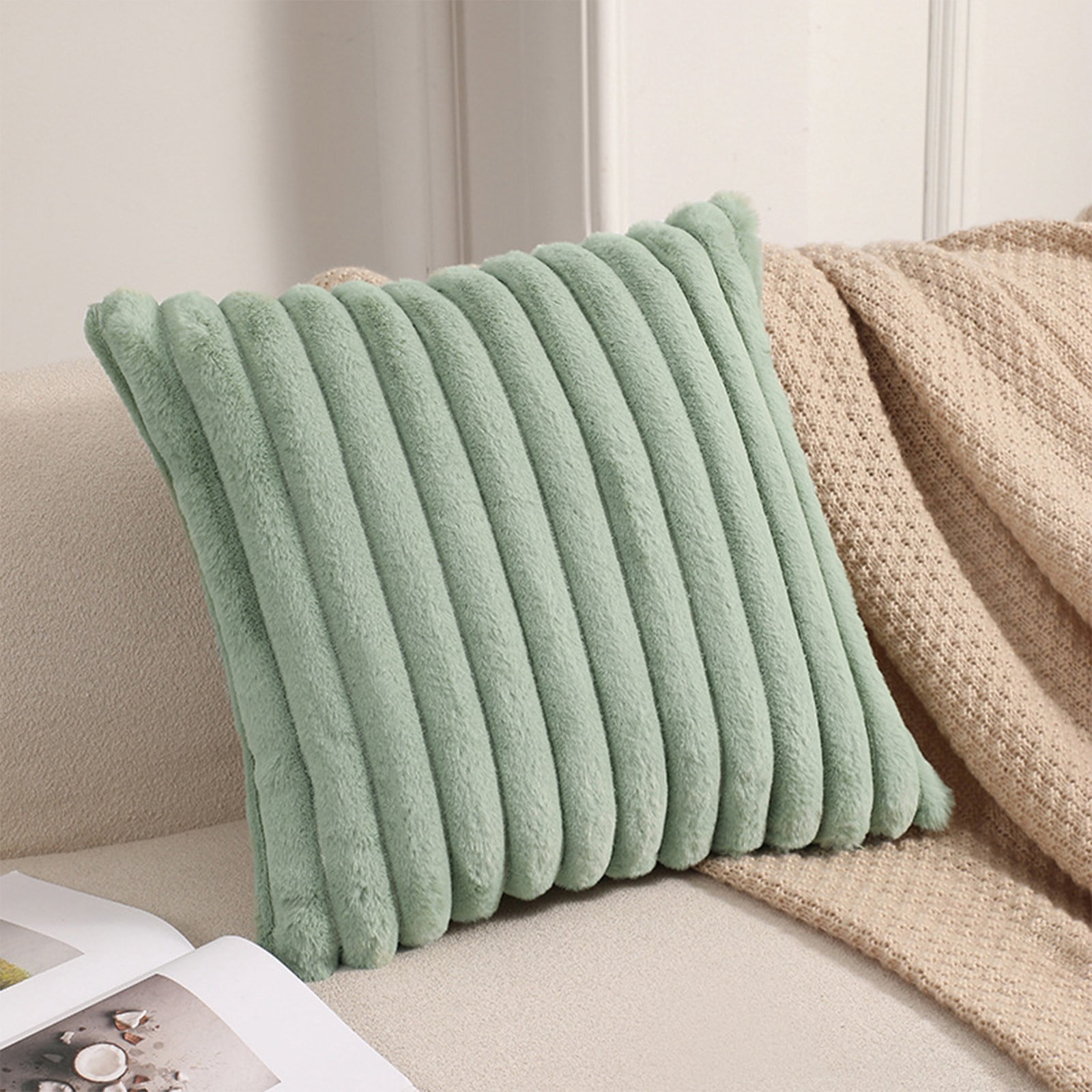 Horizontal Striped Plush Pillowcase, Soft Long Plush Texture ...
