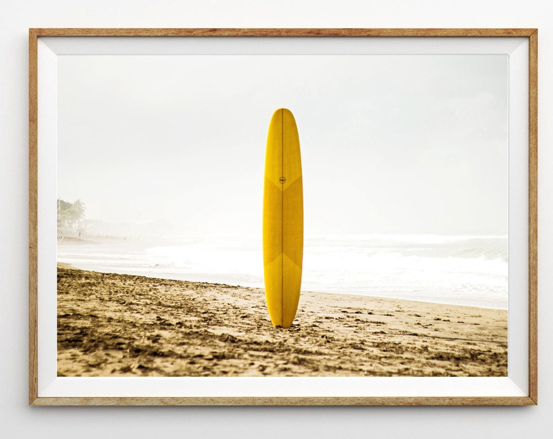 Horizontal Surfboard Print Beach Decor California Wall Art Yellow ...
