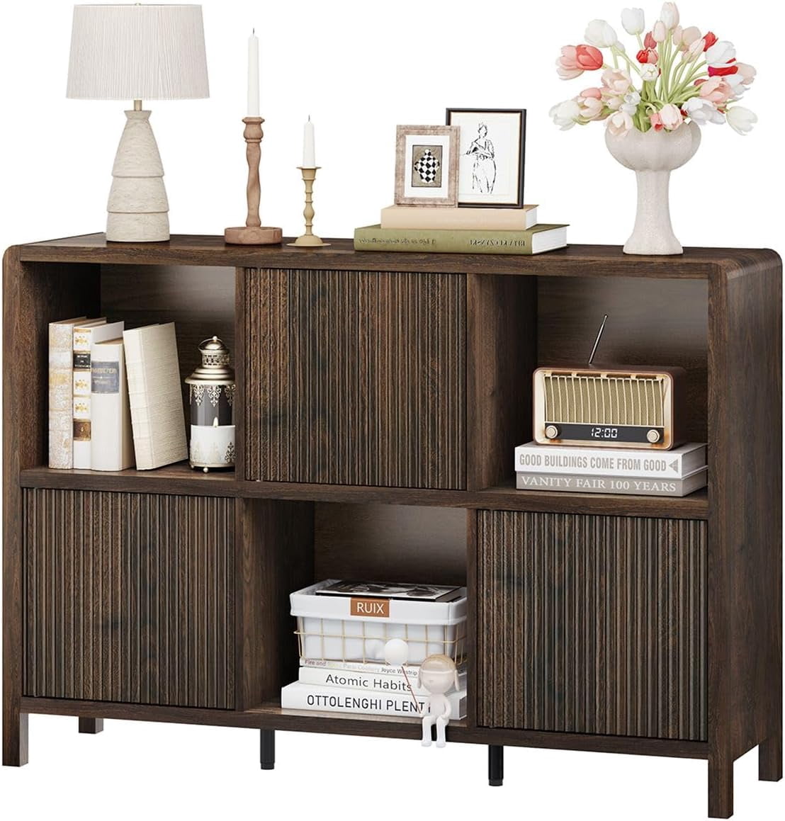 Horizontal bookshelf with storage Modern wooden bookshelf with ...