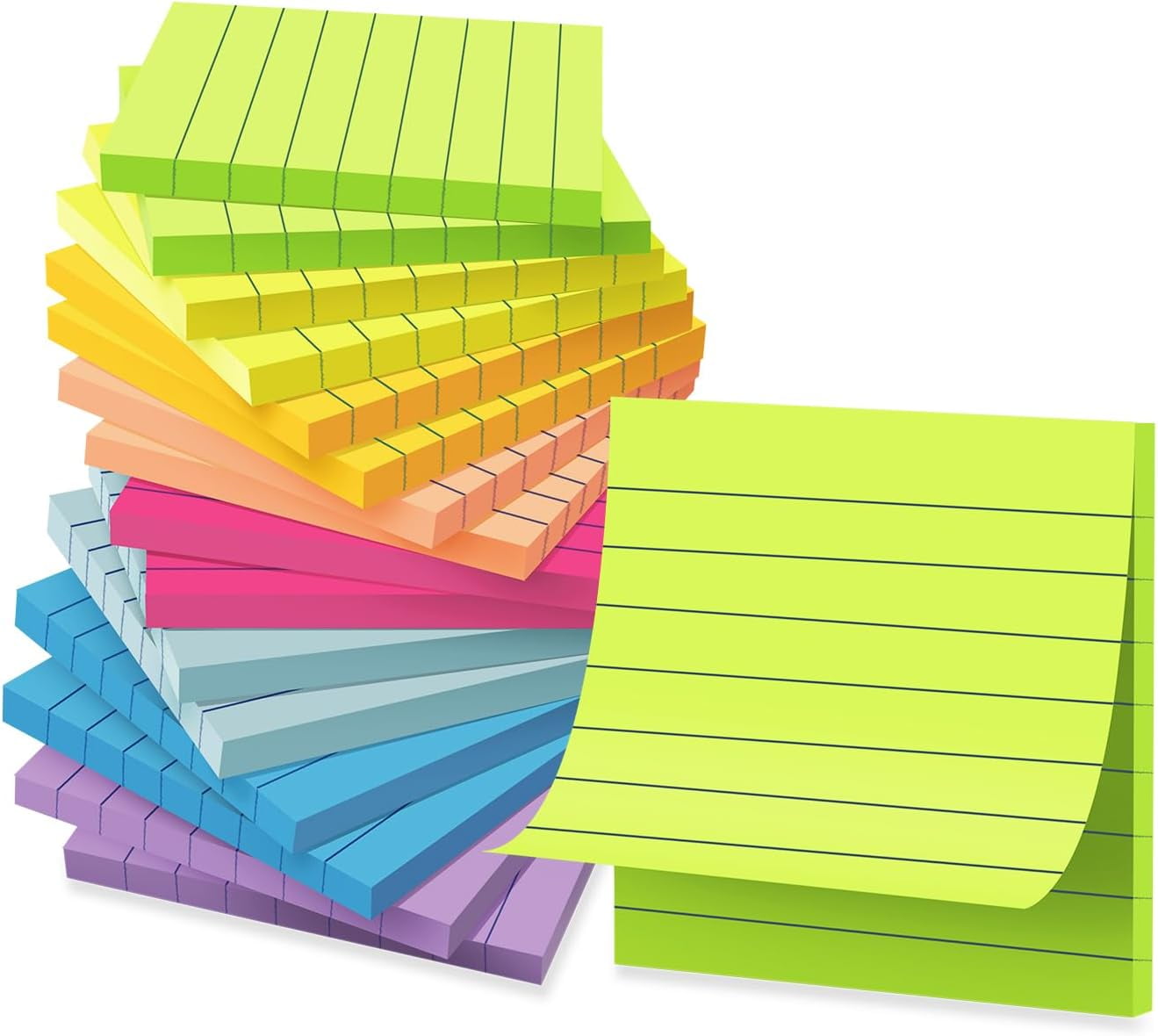 Horizontal grid sticky notes, super sticky, notepad, bright colors ...