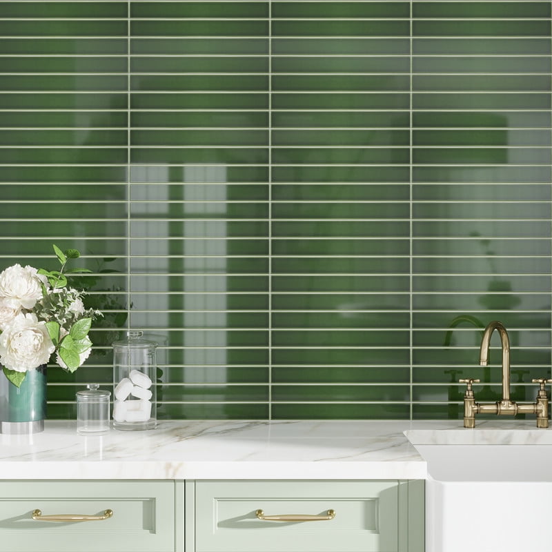 Horizonte 2 x 16 in. Glossy Forest Green Ceramic Subway Wall Tile (10.76 sq ft/case) - 50 Pack ...