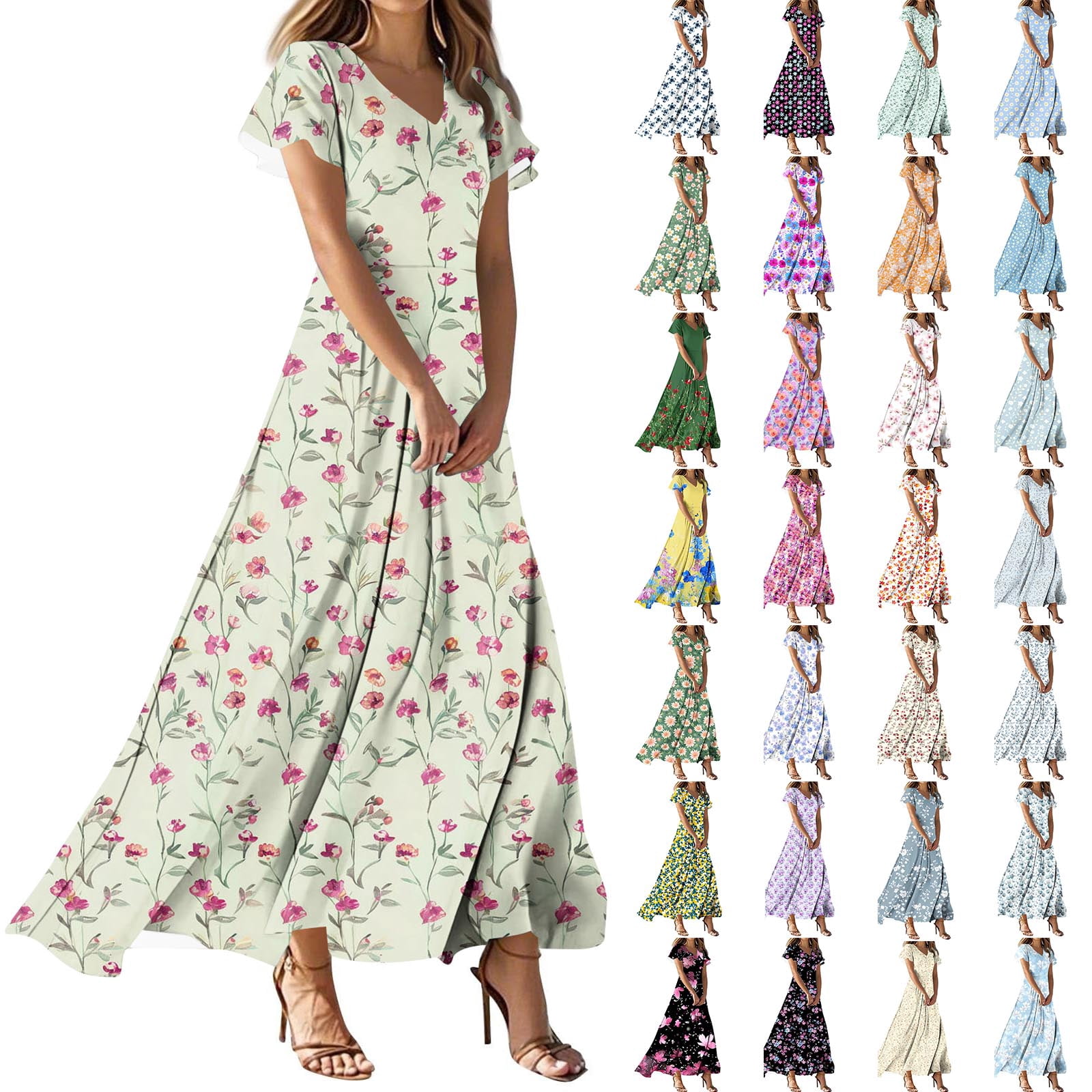 Horkkom A Line Dresses for Women Summer V Neck Maxi Dresses Casual ...