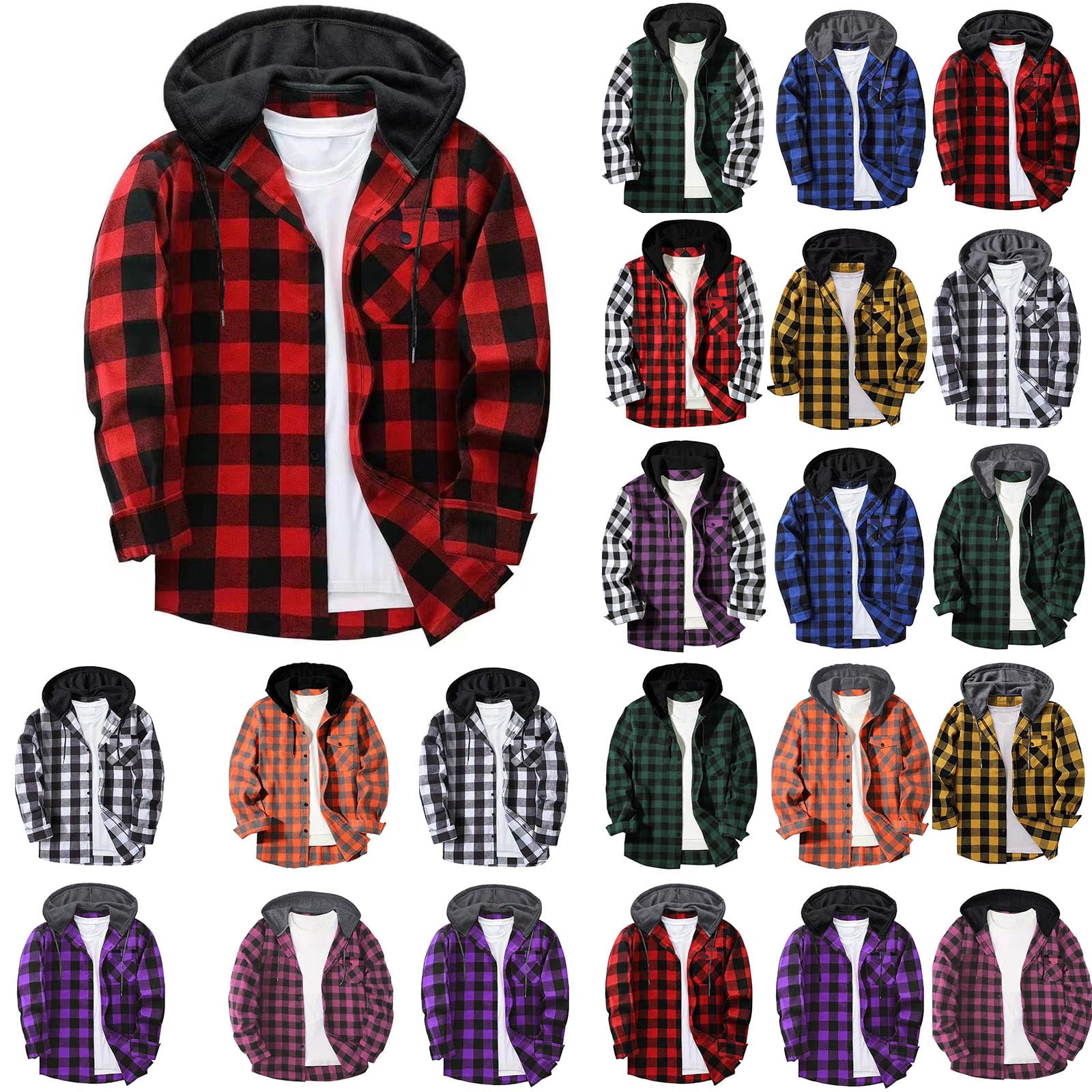 Horkkom Flannel Jacket for Men Long Sleeve Button Plaid Shirt Fall ...