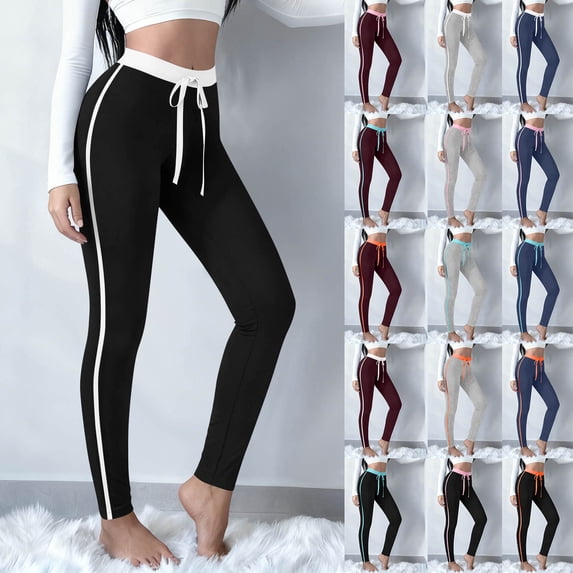 Horkkom Gym Leggings for Women Elastic Waist Drawstring Yoga Pants ...