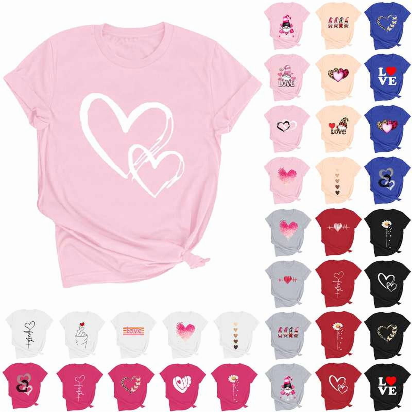 Horkkom Heart Shirts for Women Valentines Day Heart Print Graphic Tee ...