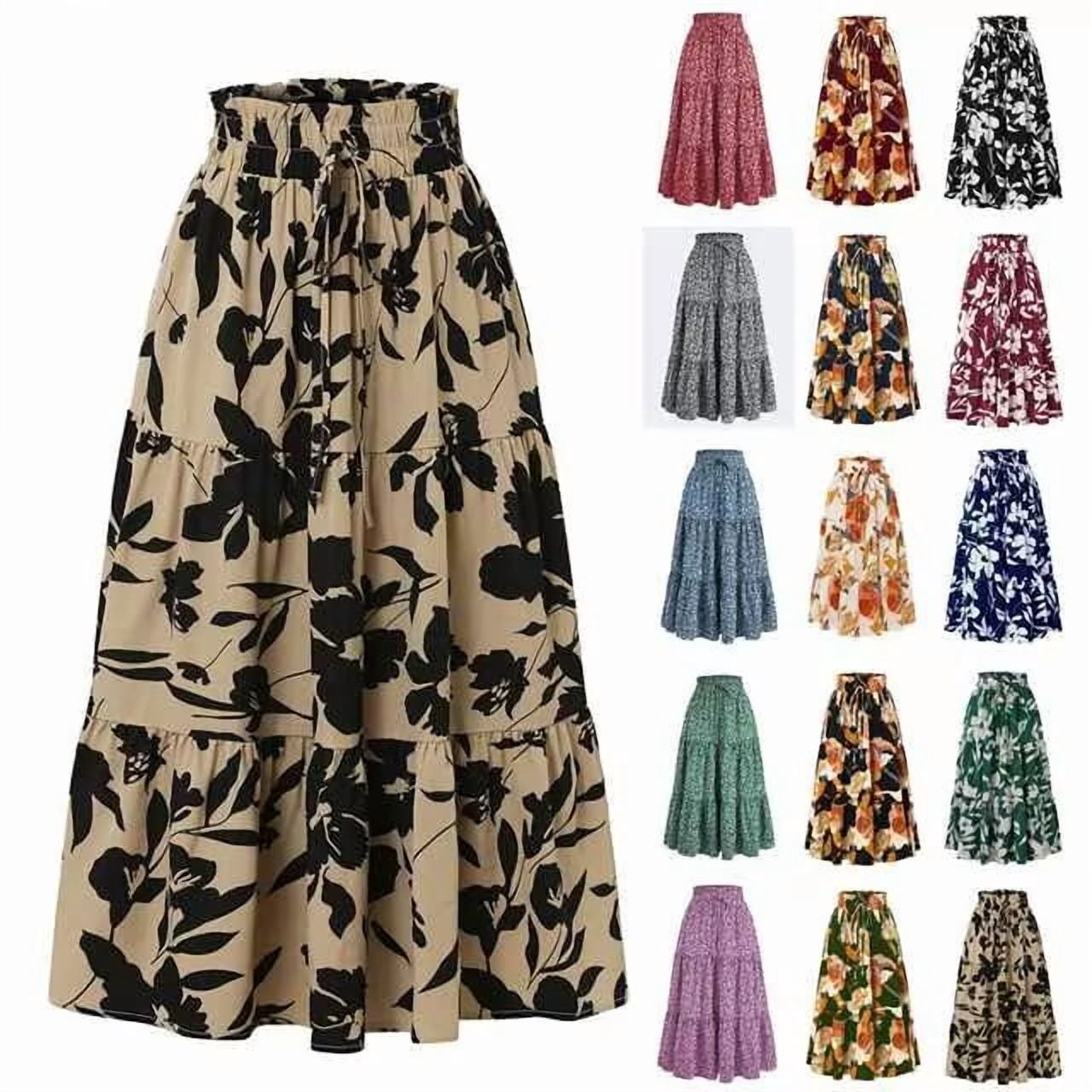 Horkkom Maxi Skirts for Women High Waist A Line Floral Skirts Summer ...