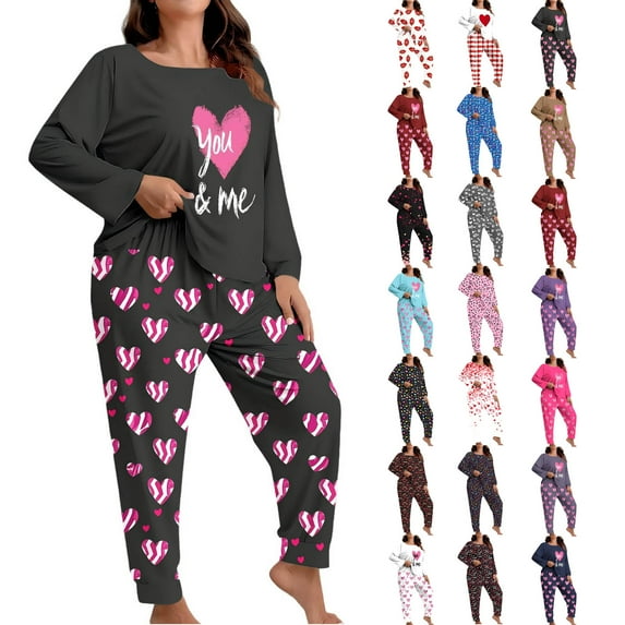 Horkkom Plus Size Pajamas for Women Set 2 Piece Crewneck Long Sleeve Tops Pants Sleepwear Casual ...