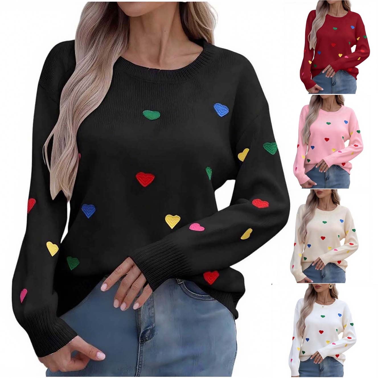 Horkkom Pullover Sweaters for Women, Heart Print Valentines Day ...