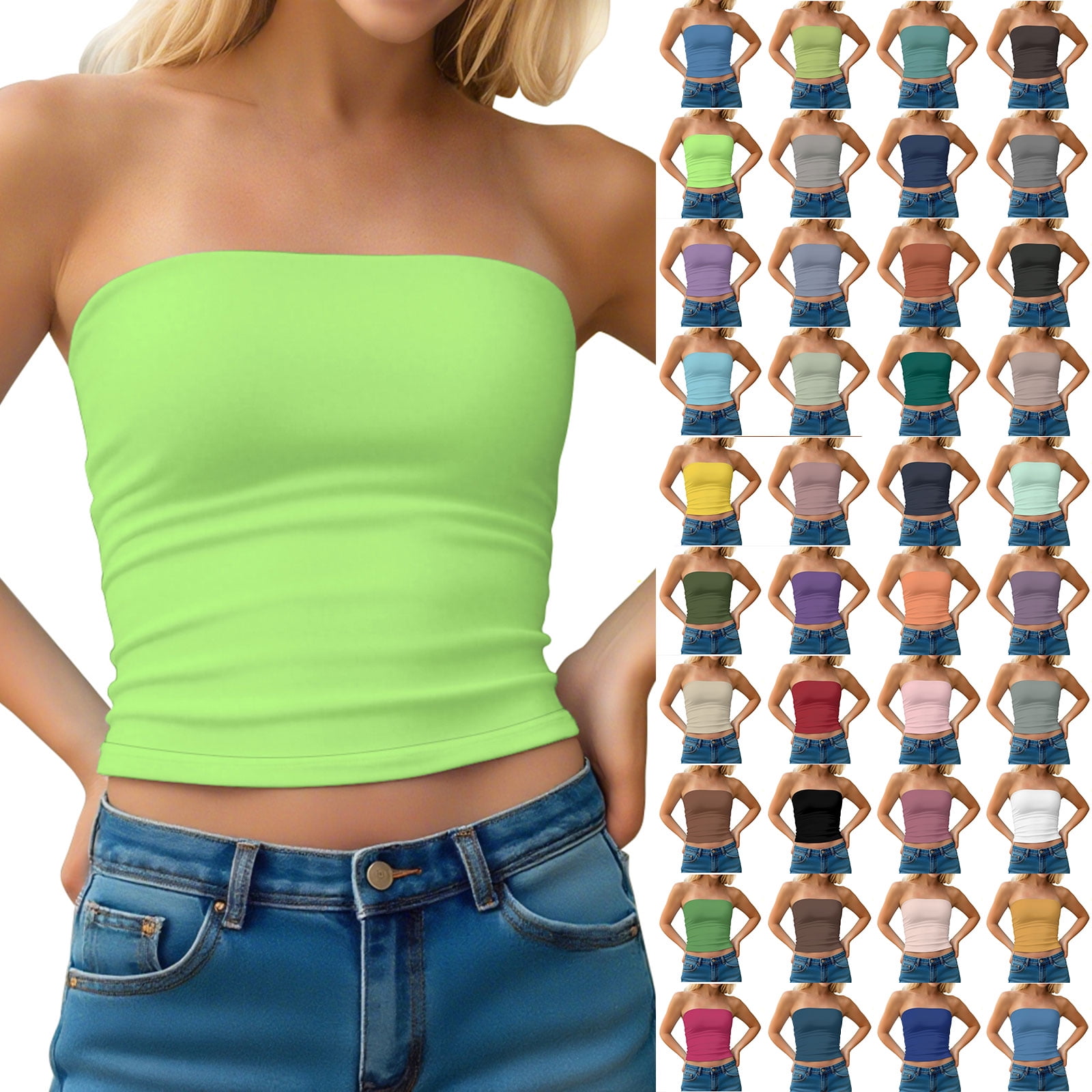 Horkkom Strapless Tops for Women Summer Backless Solid Color Tube Tops ...