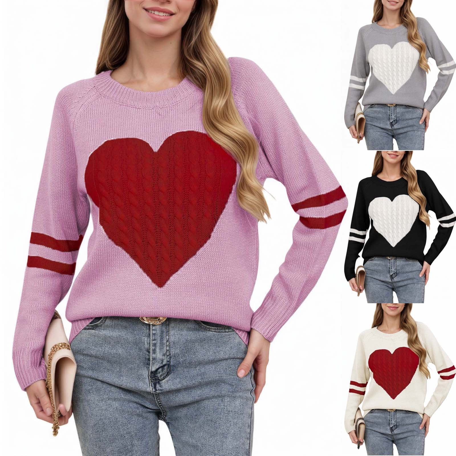 Horkkom Sweaters for Women, Long Sleeve Heart Print Valentines Day ...