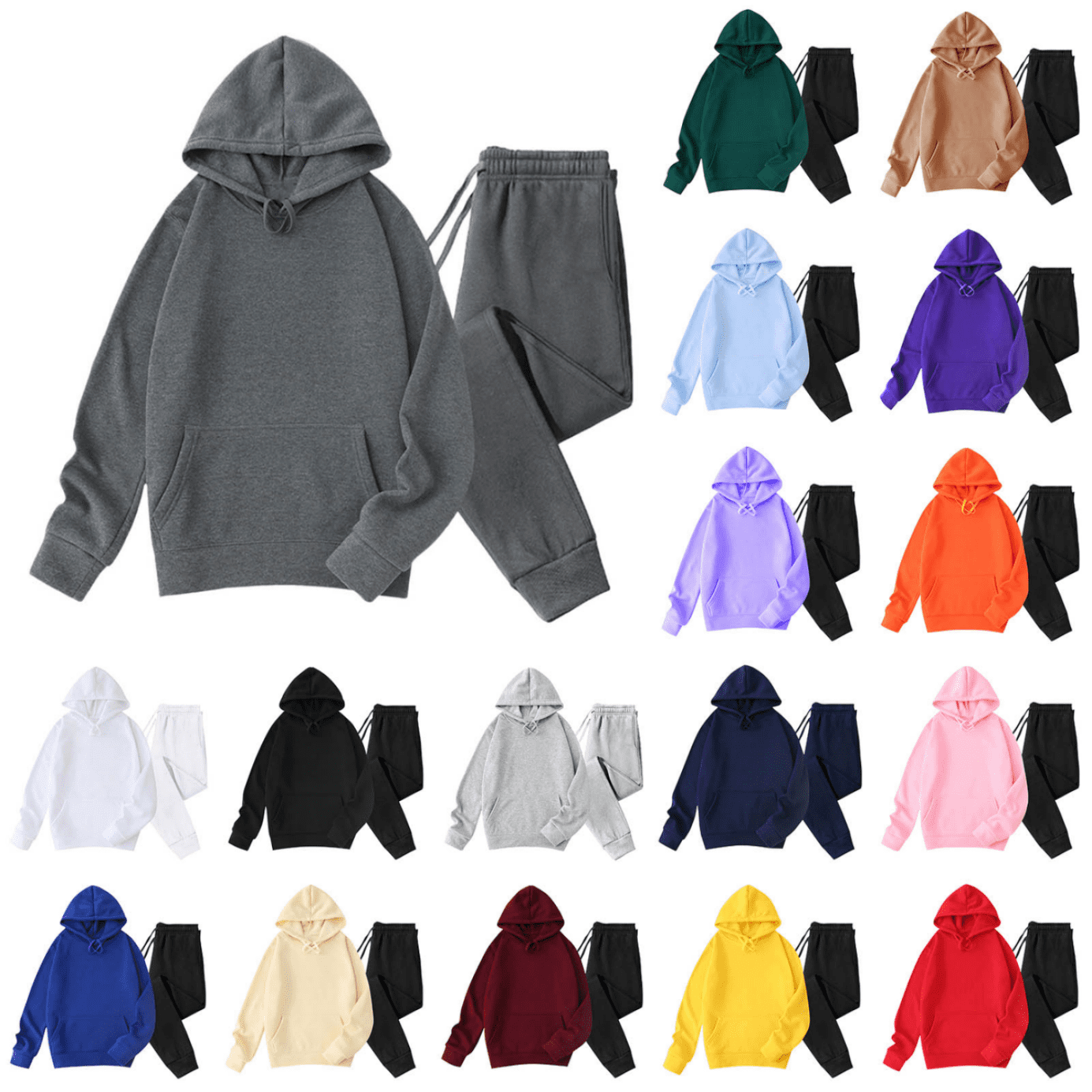 Horkkom Sweatsuits for Men Pullover Hoodies with Pockets Elastic Waist ...