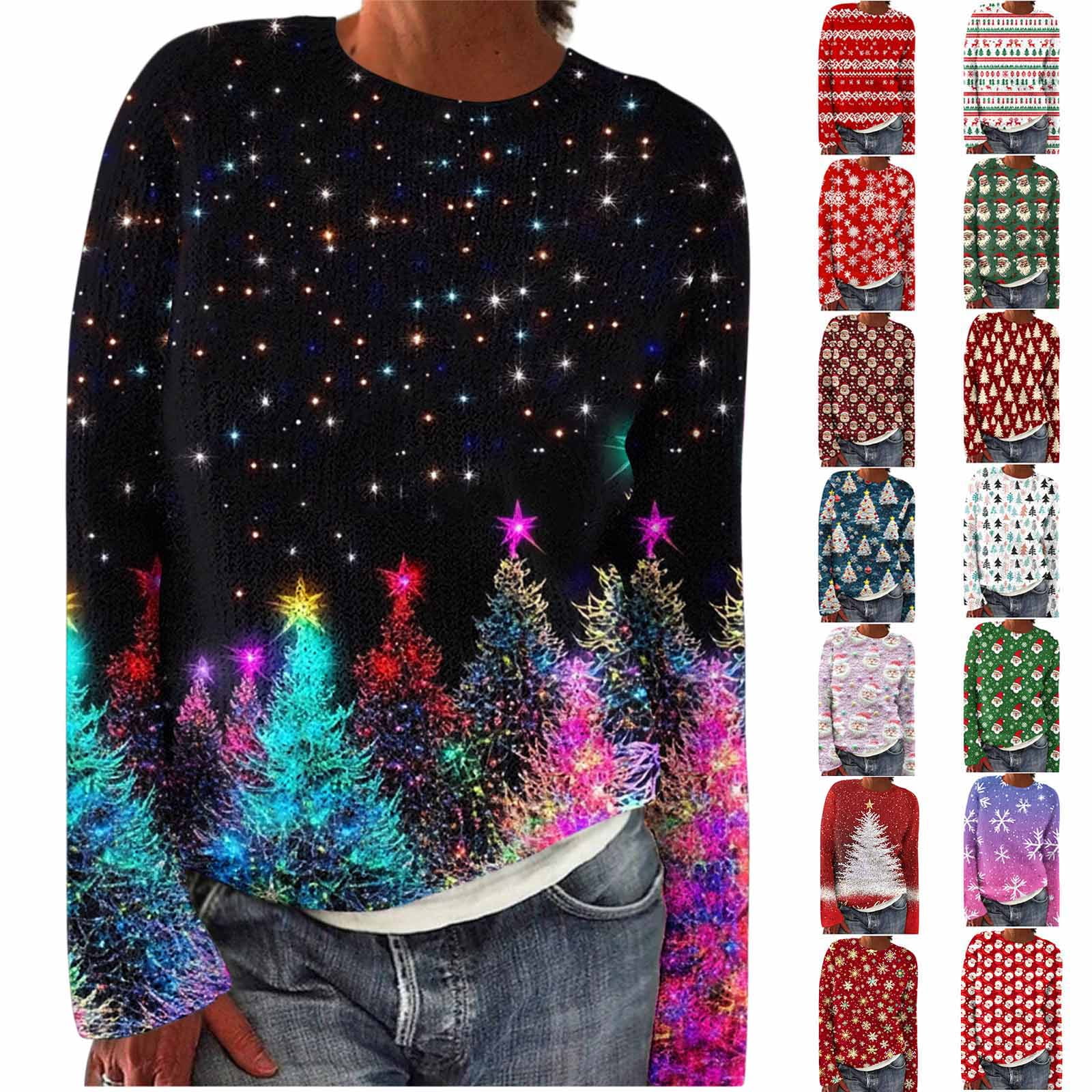 Horkkom Ugly Sweater Christmas Women Funny Christmas Snowflake Graphic ...