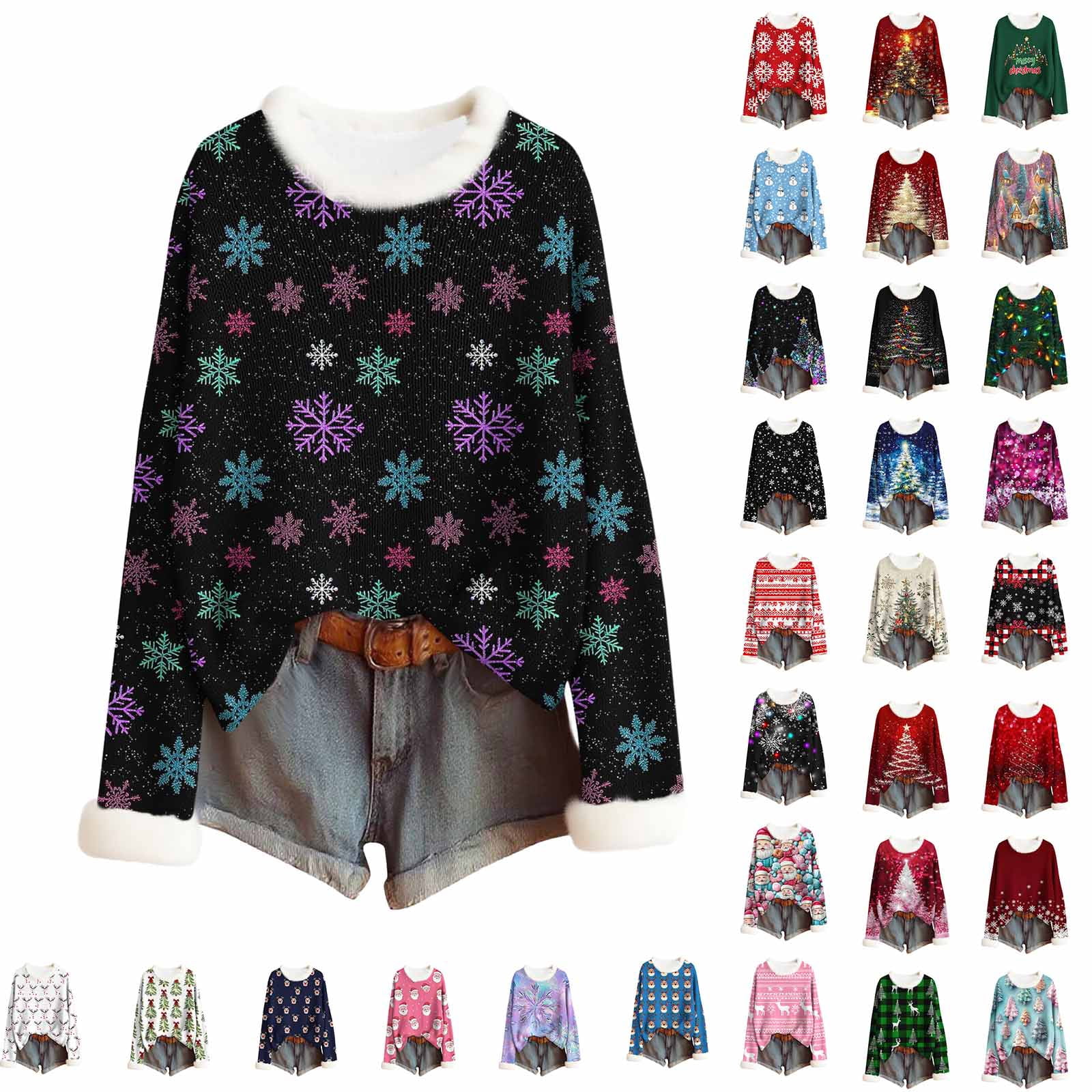 Horkkom Ugly Sweater Christmas Women Xmas Reindeer Print Graphic ...