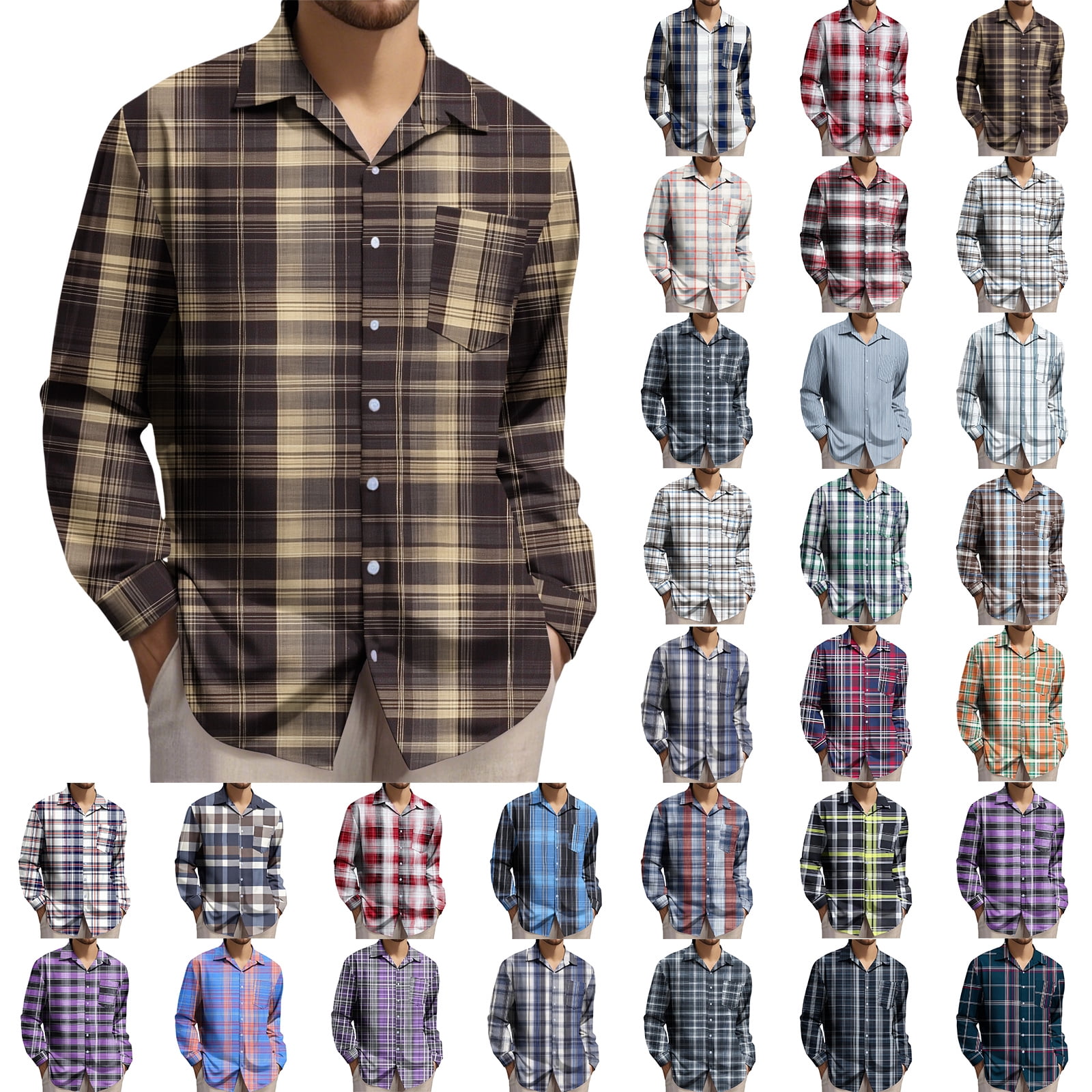 Horkkom Western Shirts for Men Long Sleeve Button Down Shirt Plaid ...