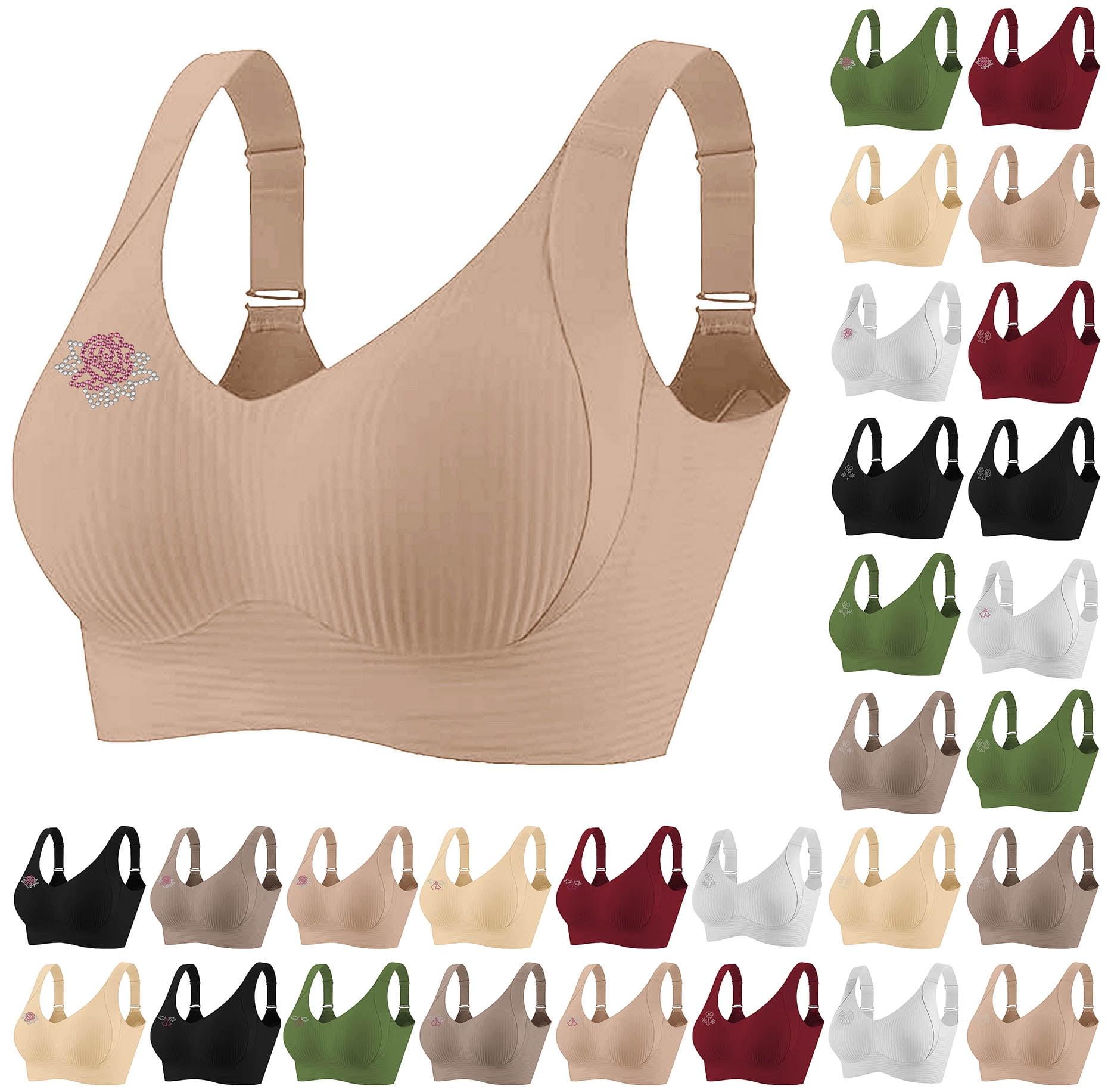 Horkkom Wireless Bras for Women Plus Size Breathable Wide Strap ...