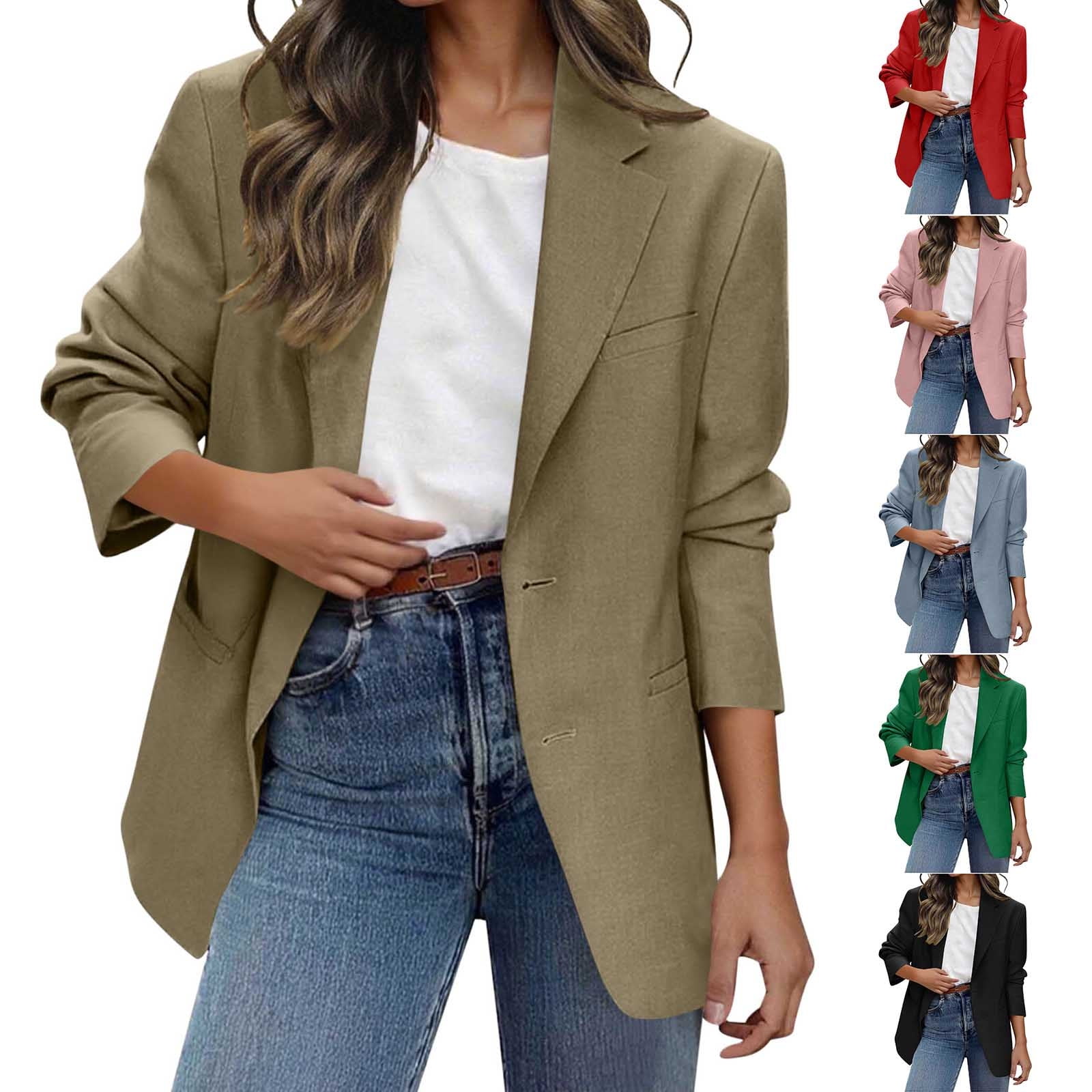 Horkkom Womens Blazers Long Sleeve Open Front Buttons Jackets Work ...