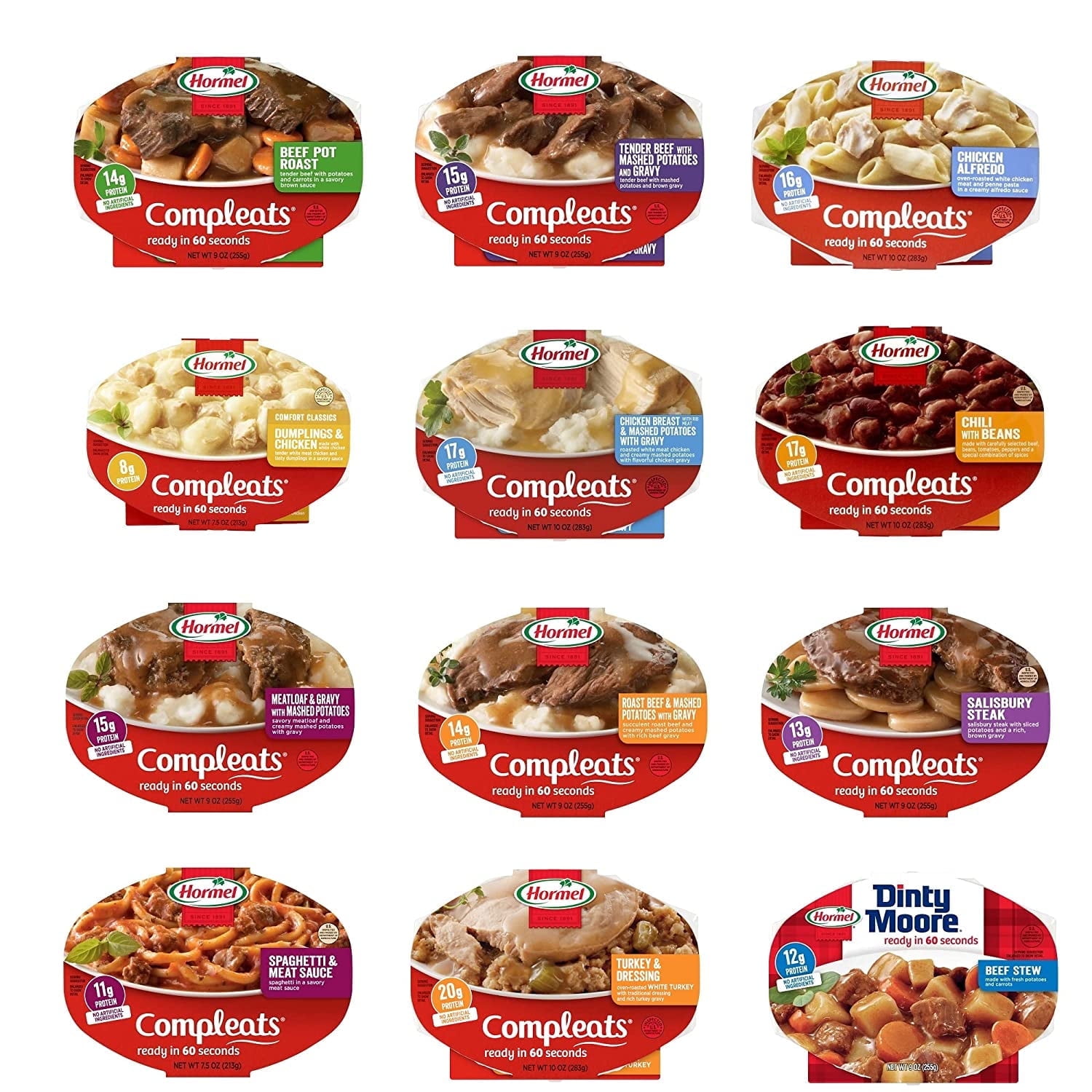 Hormel Compleats Microwaveable Meal Variety Pack – 12 Different Flavors ...