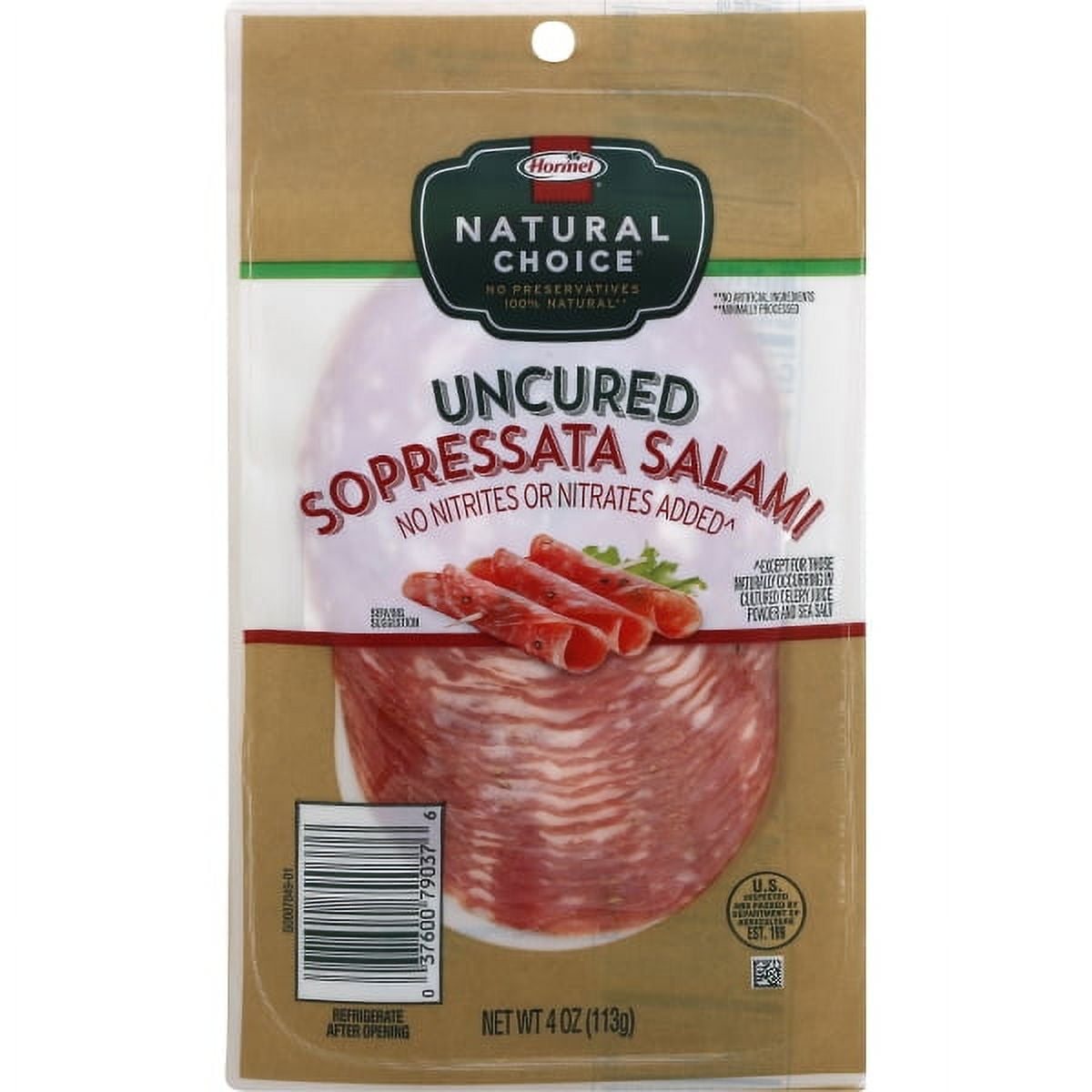 Hormel, Natural Choice, Sliced, Uncured Sopressata Salami, 4 oz Plastic ...