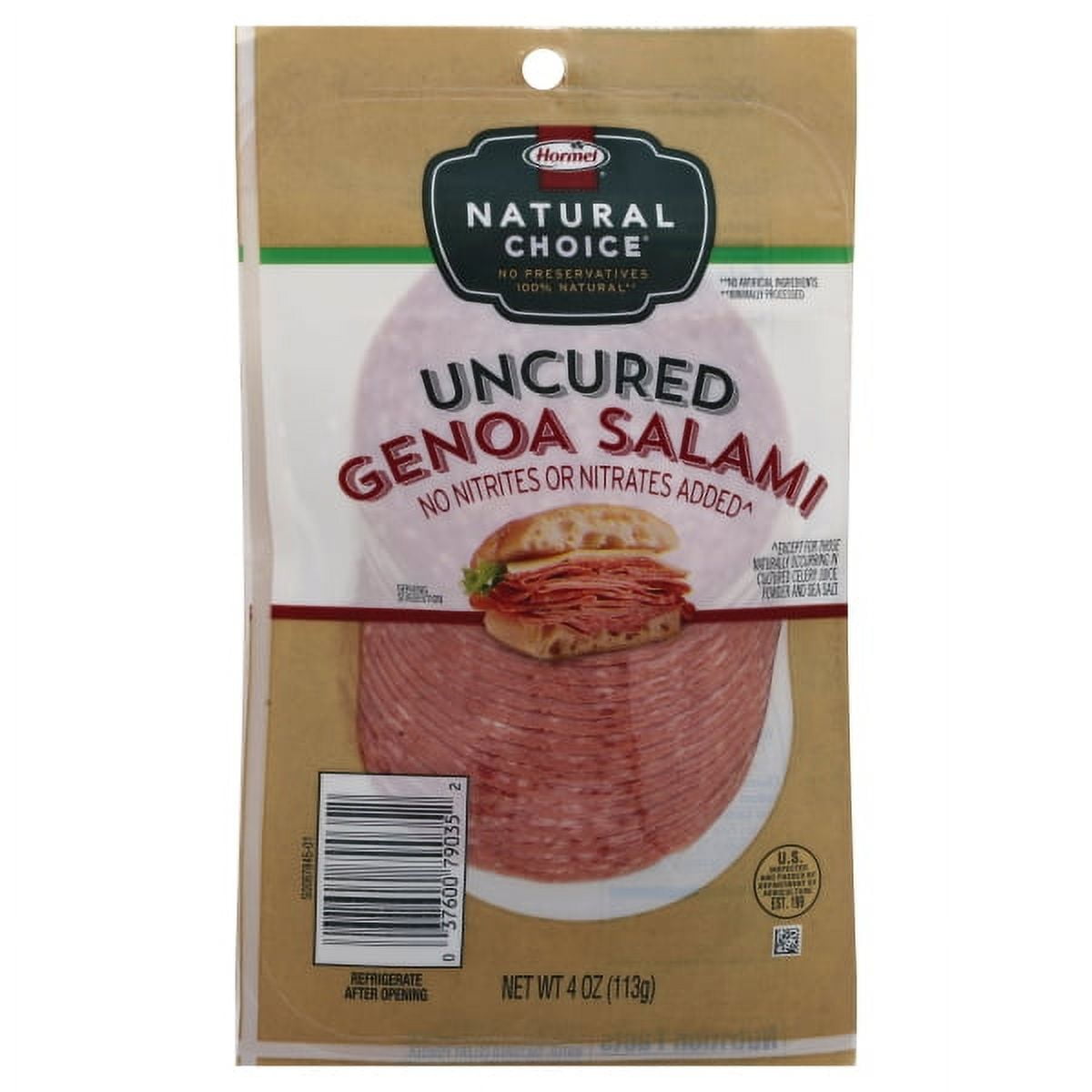 Hormel, Natural Choice, Uncured Genoa Salami, Sliced, Refrigerated 4 oz ...