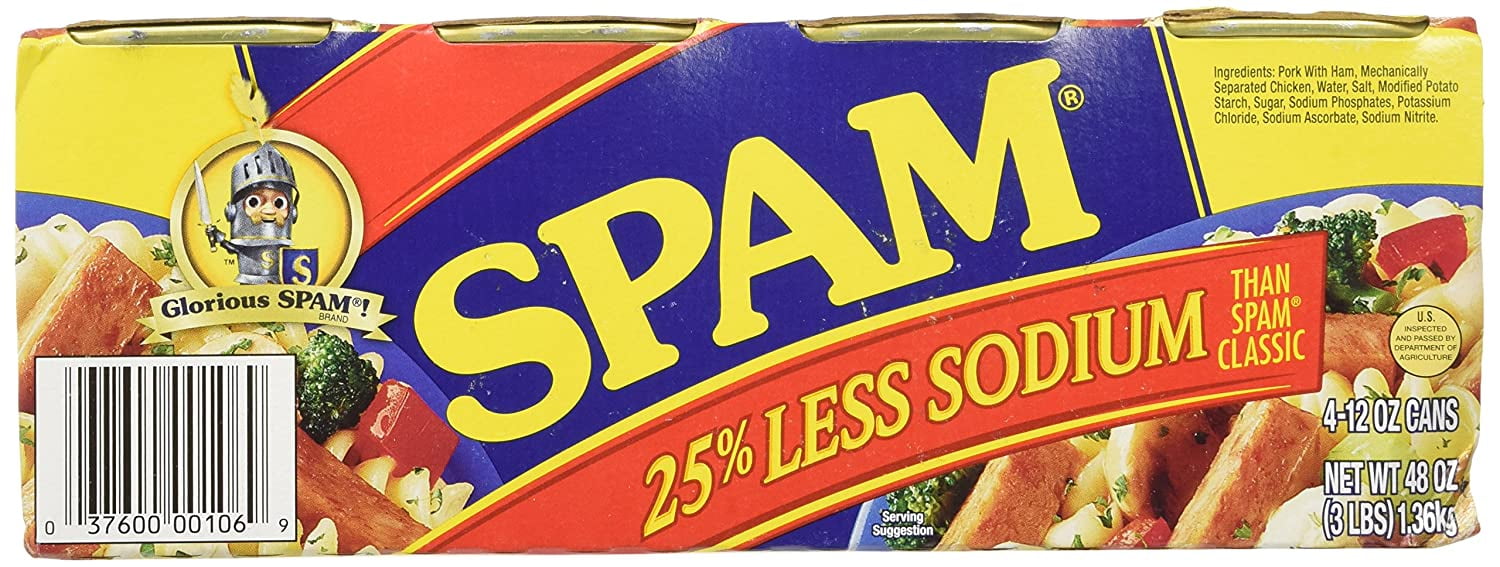 Free Shipping! Hormel Spam 25% Less Sodium, 12 oz, 8-count - Walmart.com