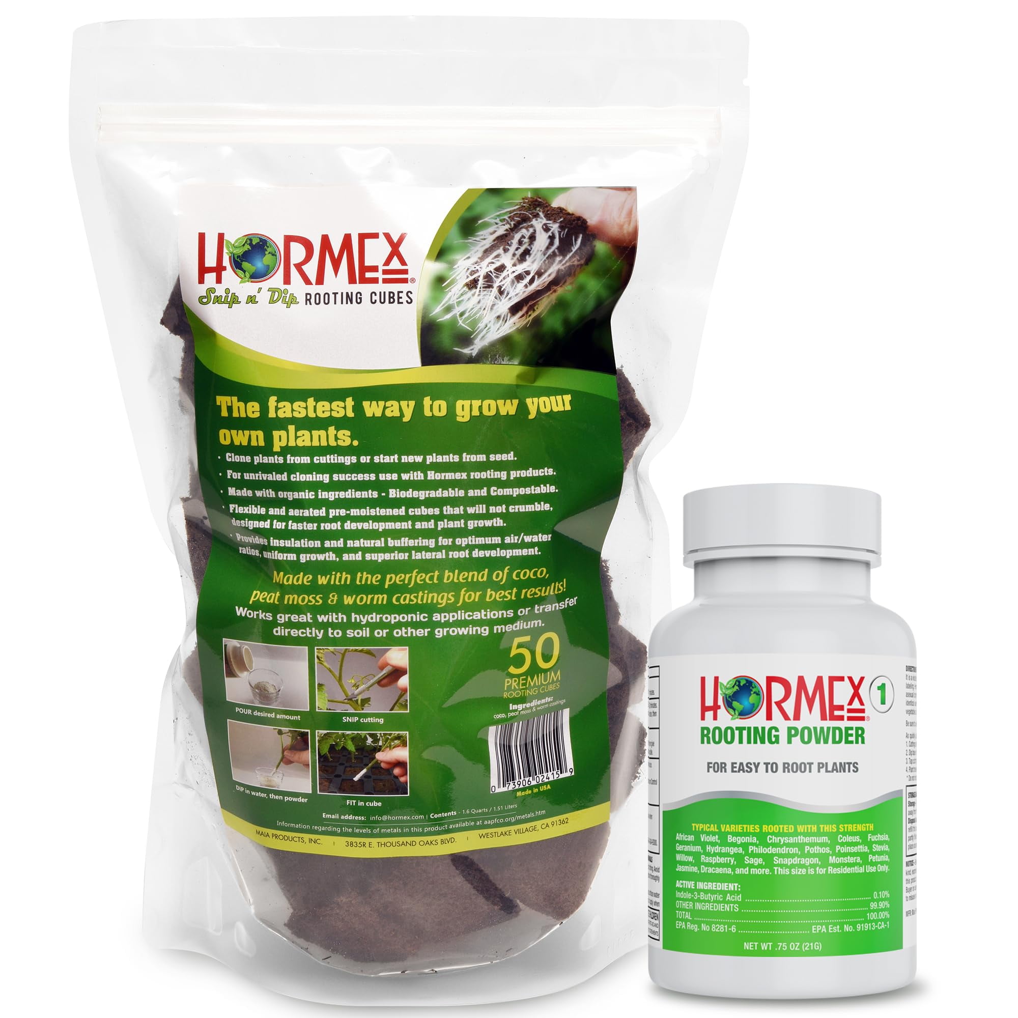 Hormex Rooting Powder #1 & Rooting Cubes Combo - Rooting Hormone for Softwood Cuttings & Organic ...