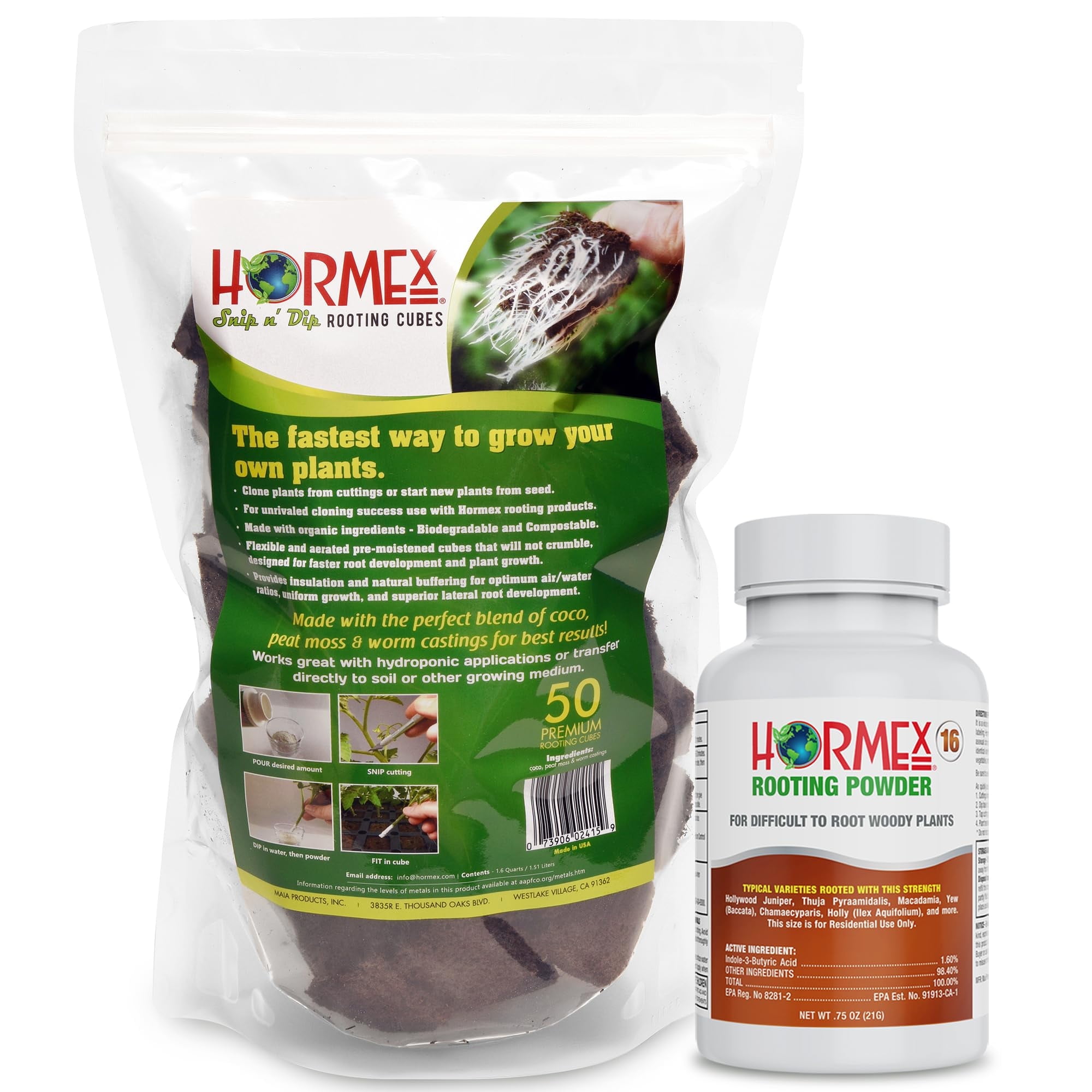Hormex Rooting Powder #16 & Cubes Combo - Rooting Hormone for Hardwood ...