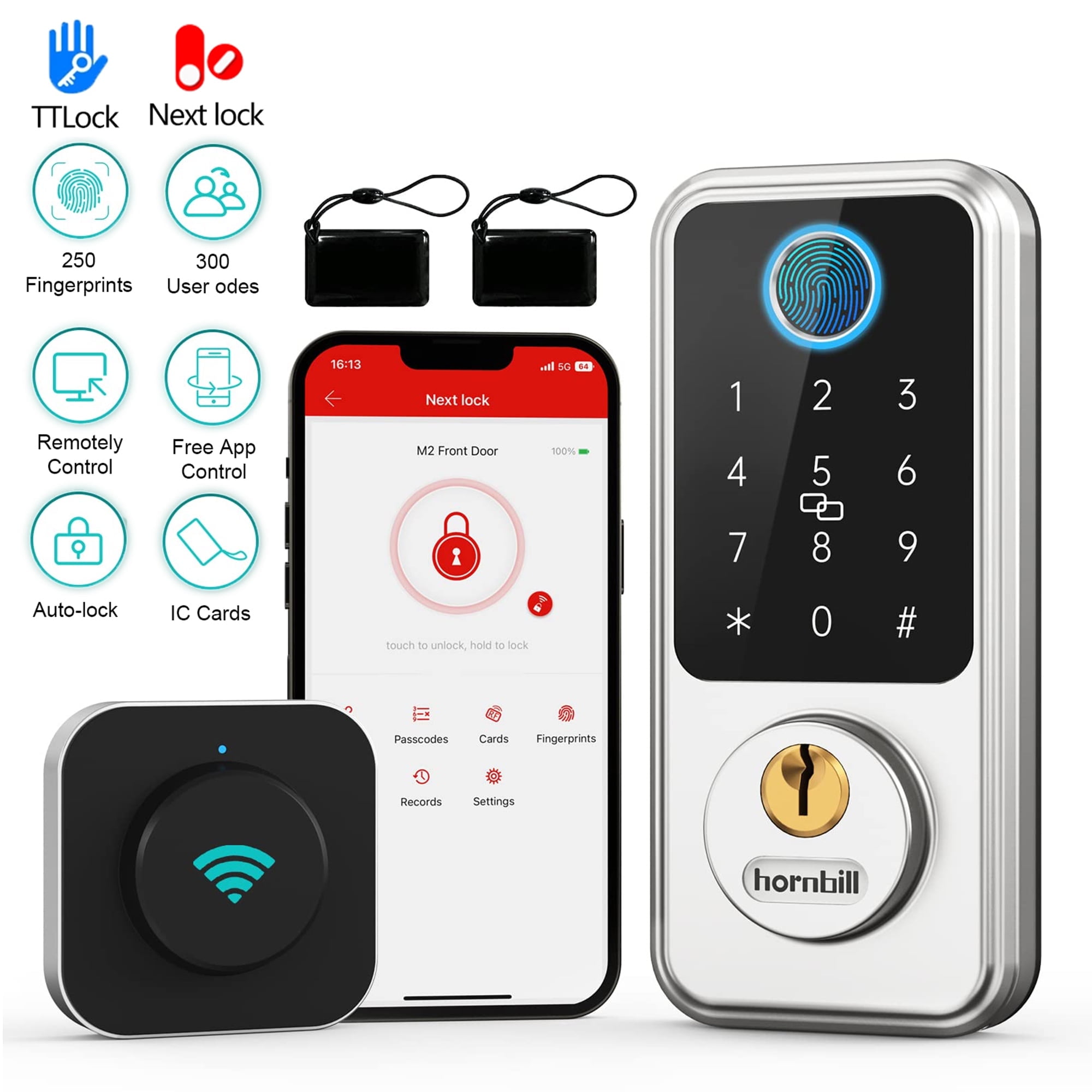 Hornbill WiFi Smart Lock, Fingerprint Keyless Entry Door Lock, 8-in-1 ...