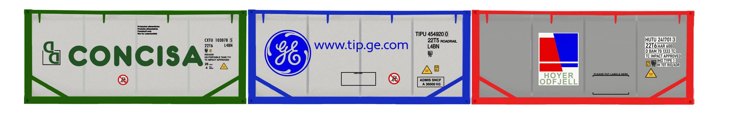 Hornby Concisa, TIP & Hoyer Container Pack 3 x 20 Tanktainers - Era 11 ...