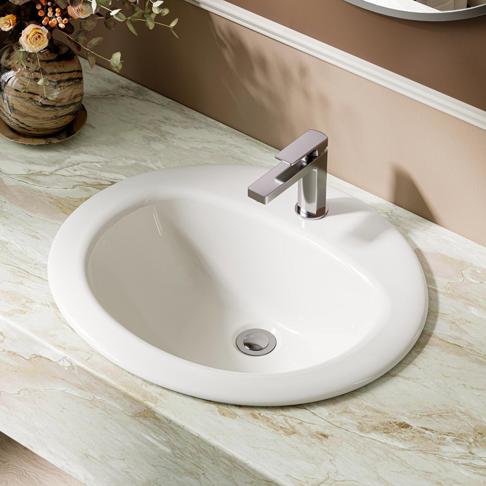Horow 20.5" x 18" Oval White Ceramic Drop-In Bathroom Sink with ...