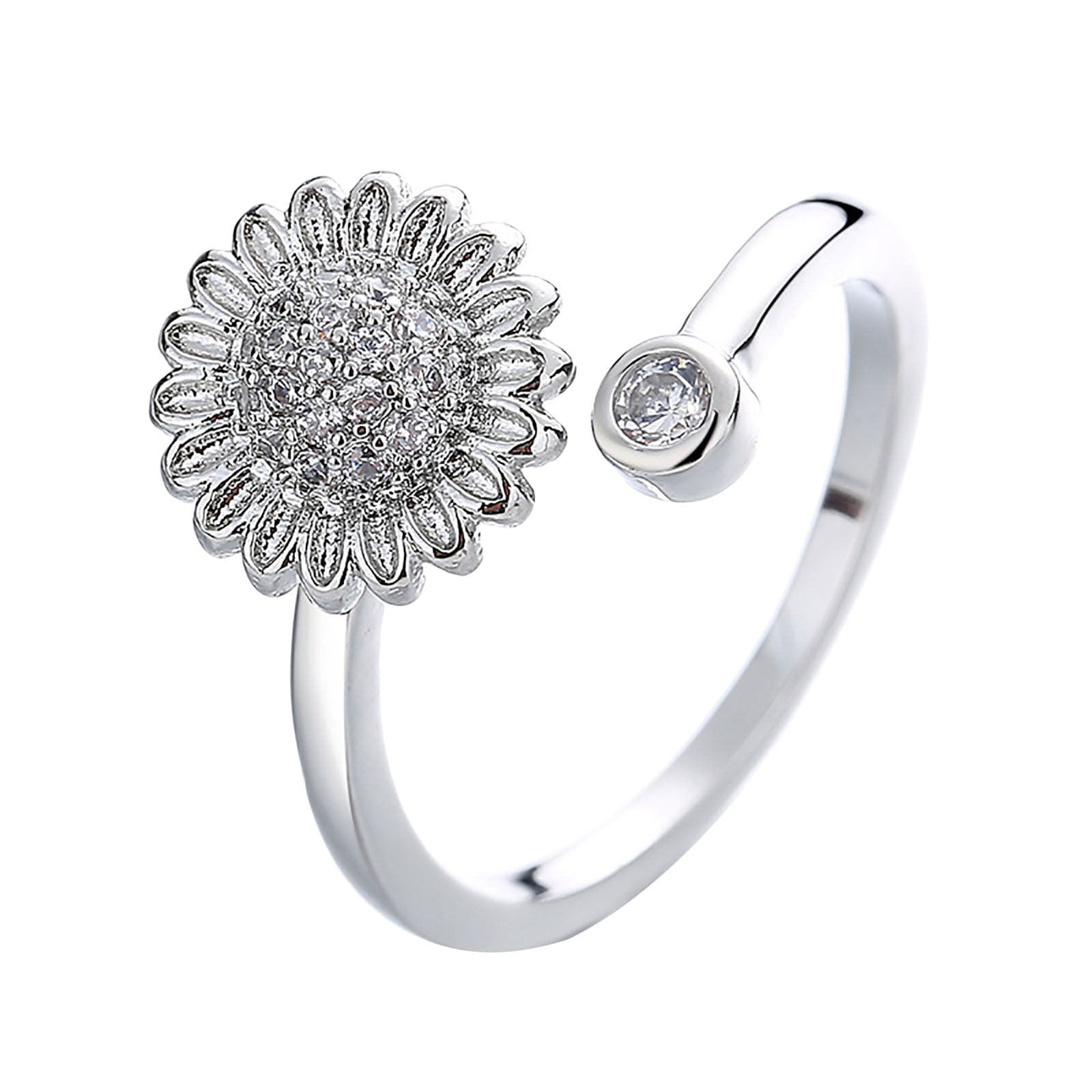 Horplkj Clearance Creative Rotatable Ring Adjustable Zircon Flower ...