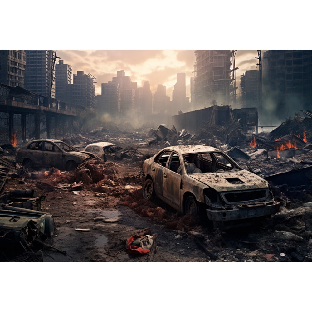 Horrible Ruined City Backdrop End of The World Scary Dark Night ...