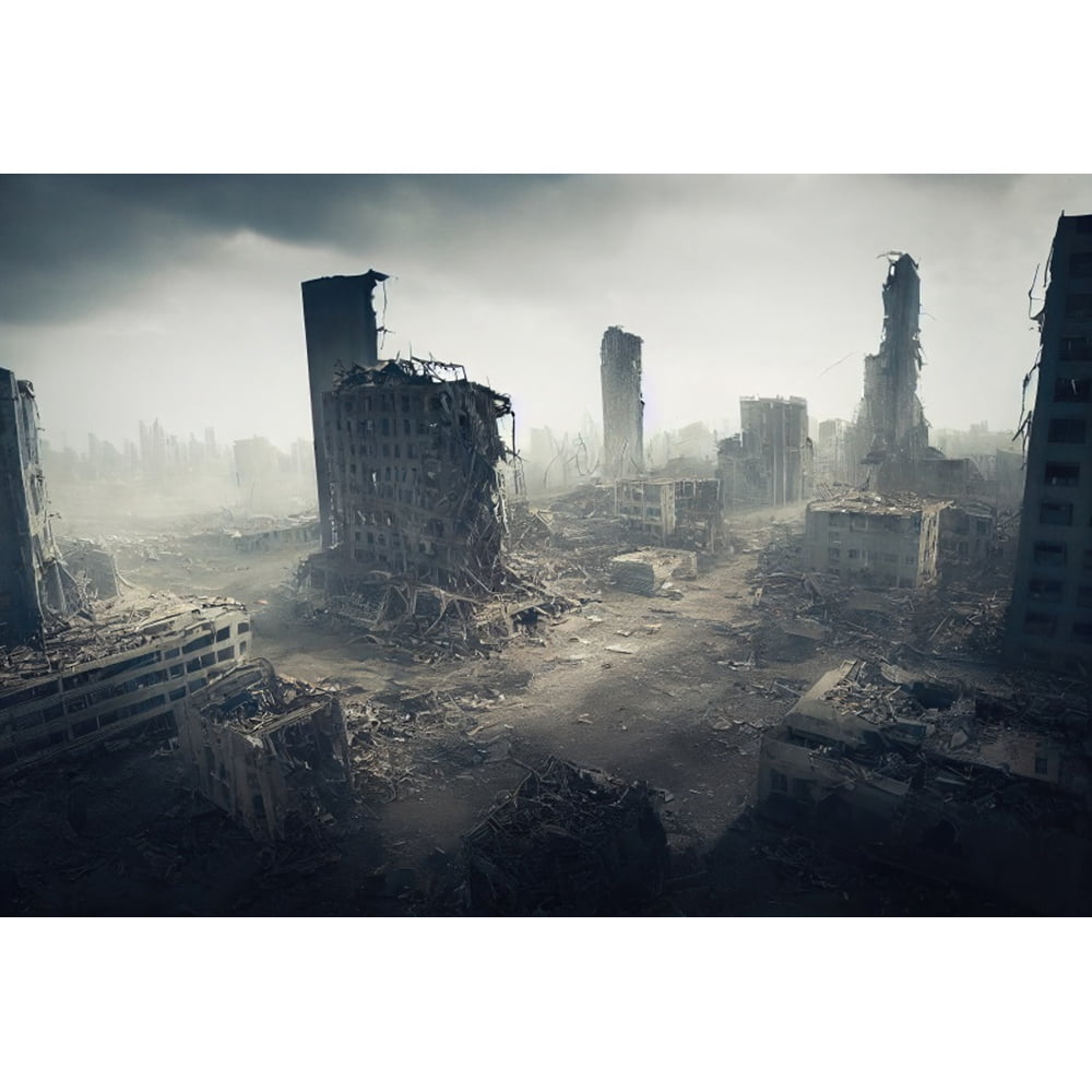 Horrible Ruined City Backdrop End of The World Scary Dark Night Collapsed Buildings Theme ...