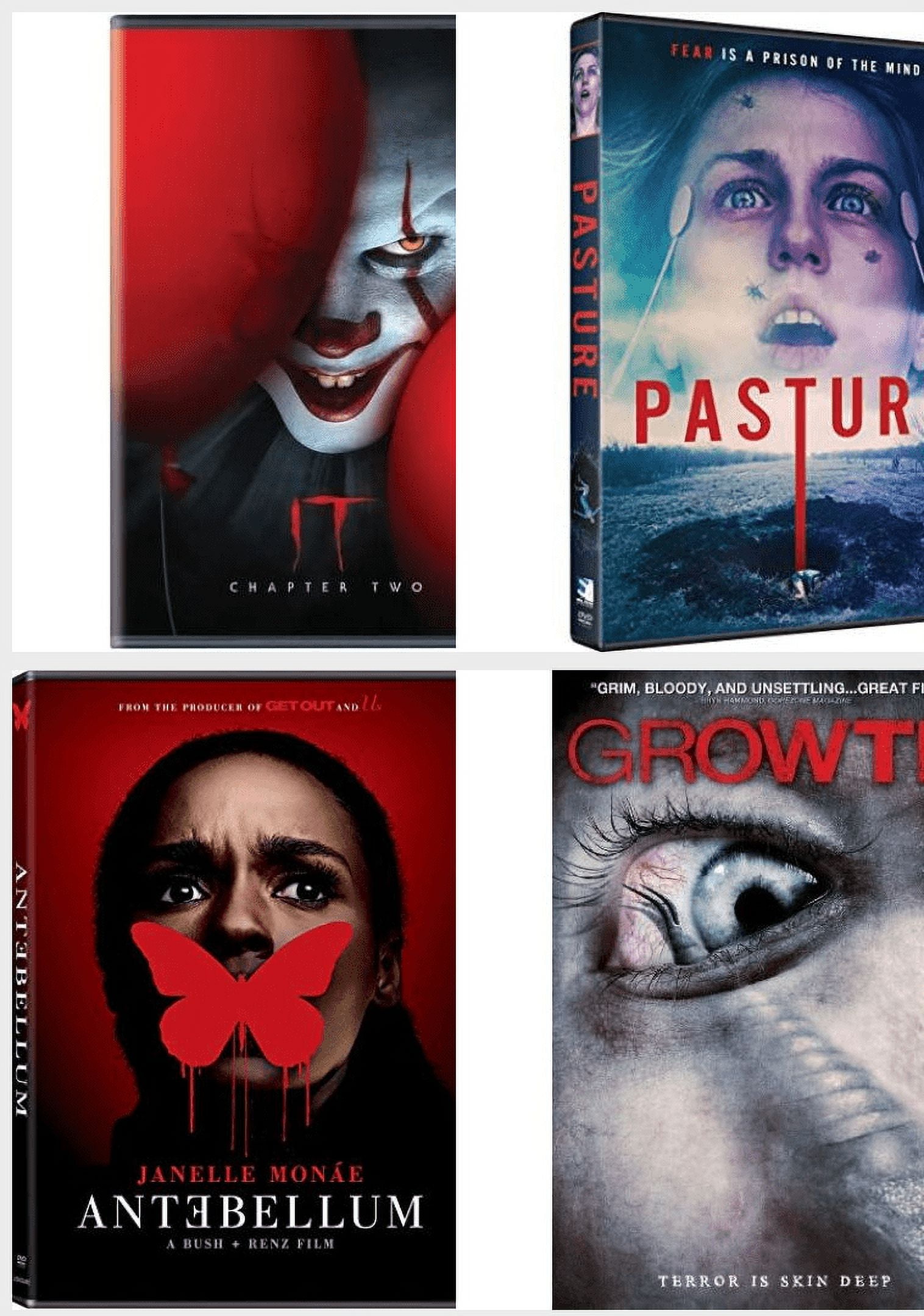 Horror 4 Pack DVD Bundle: It Chapter Two, Pasture, Antebellum, Growth ...